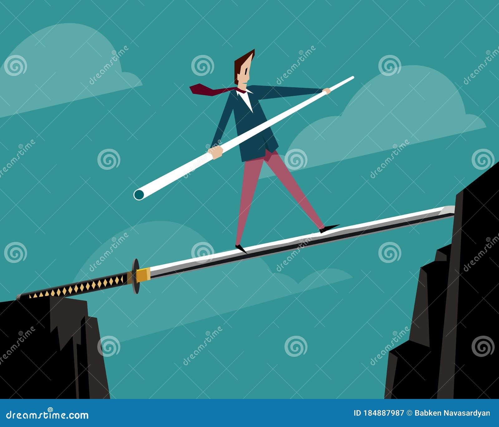 Man Balancing on the Japanese Sword Stock Vector - Illustration of suit ...