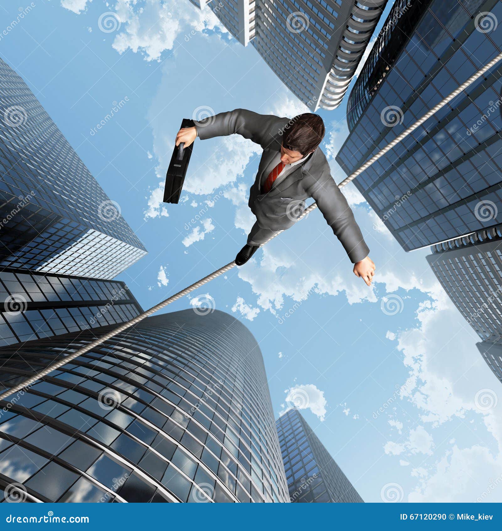 Man balancing on a rope stock illustration. Illustration of clouds ...