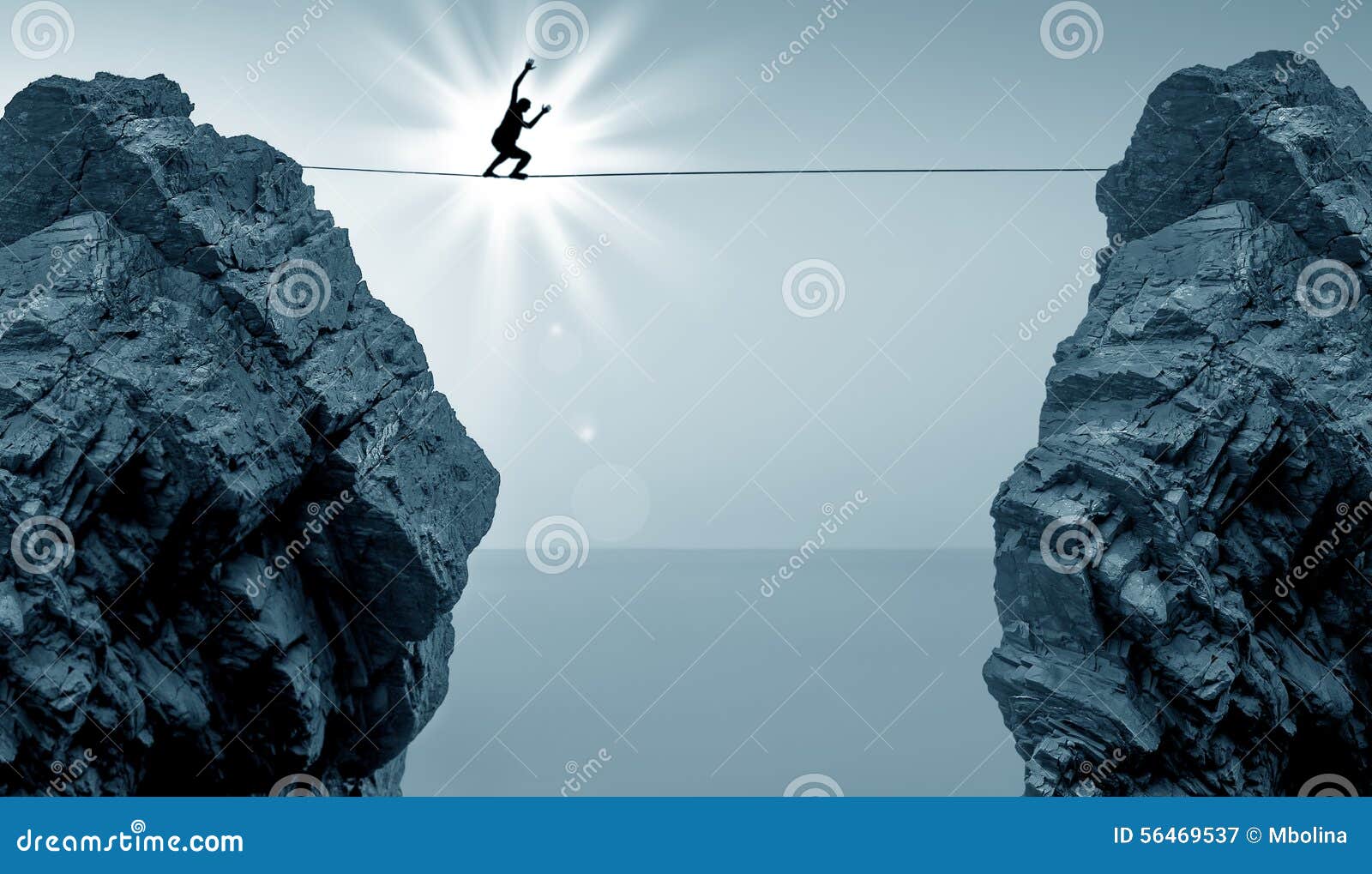 Man Balancing on the Rope High in the Sky Stock Image - Image of human ...