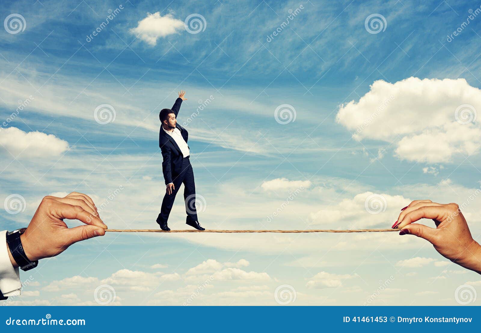 Man Balancing on the Rope Over Blue Sky Stock Image - Image of concept ...
