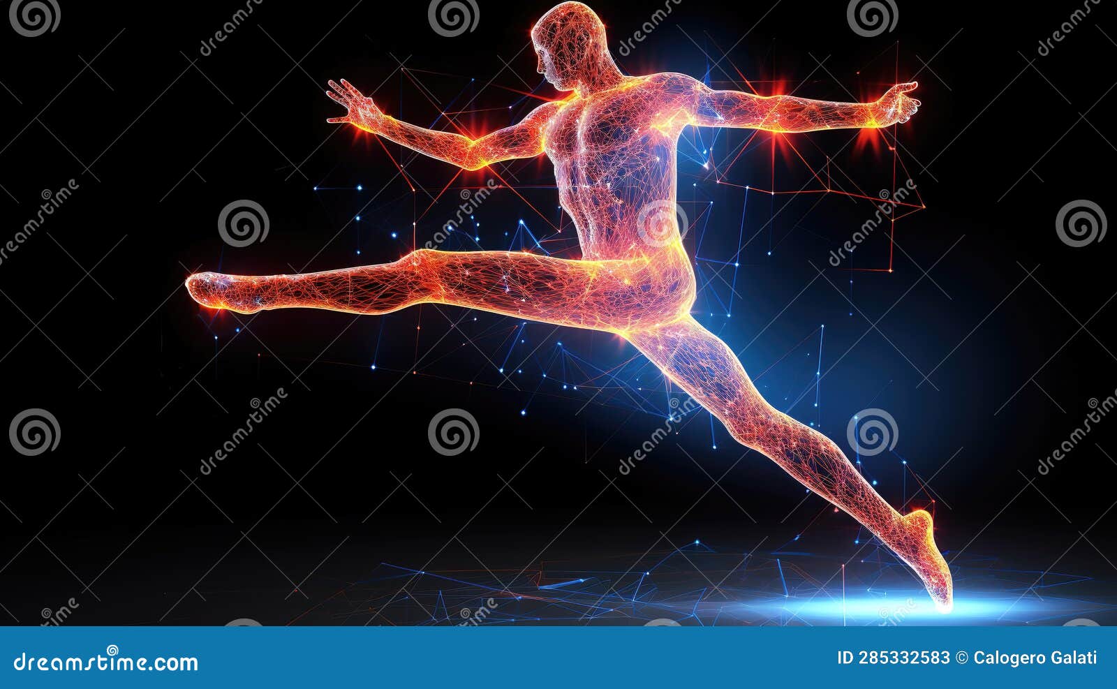 A Man Ballet Dancer is Doing a Big Pose, Neon Light Silhouette Style ...