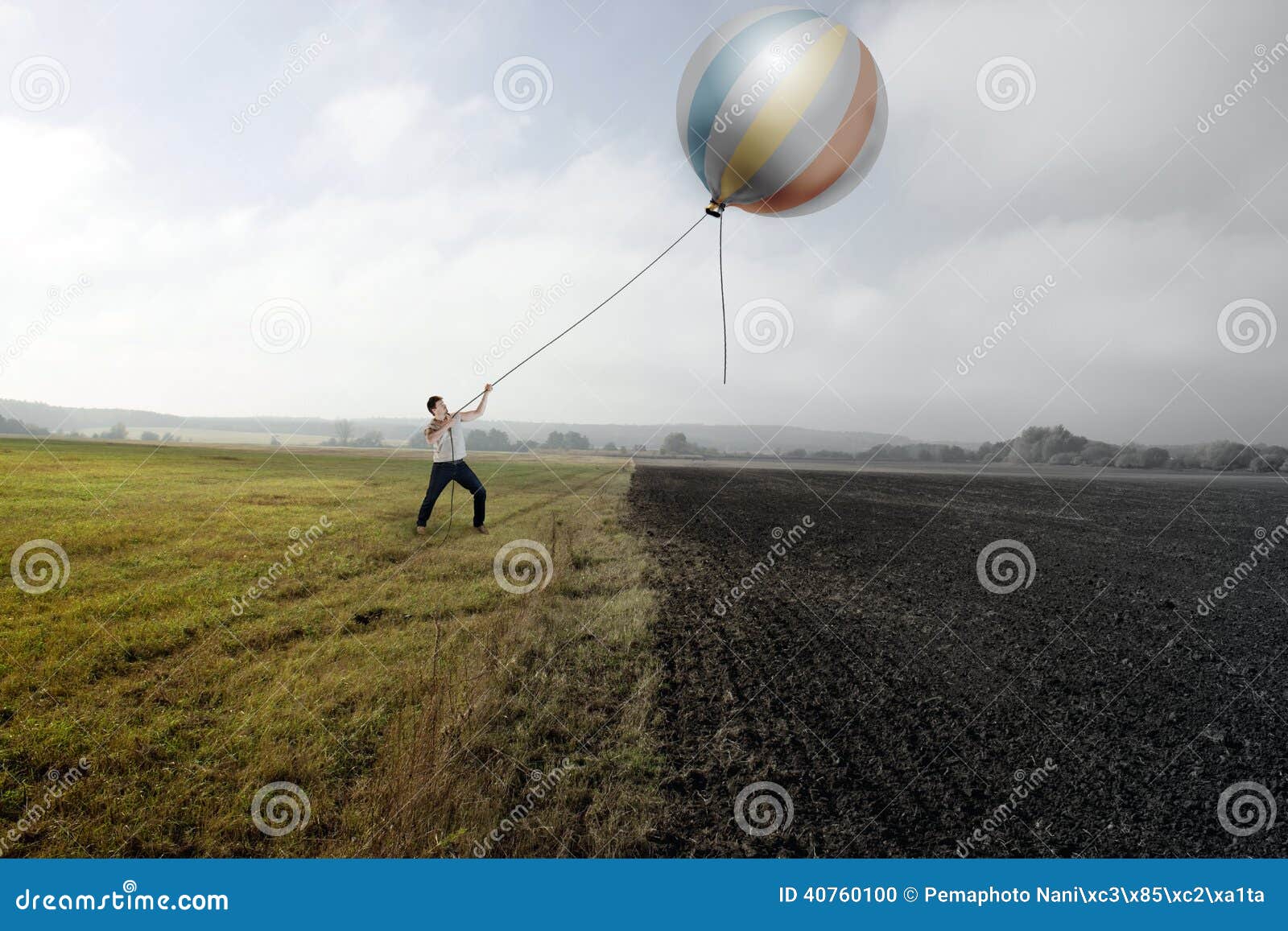 Man and Balloon stock photo. Image of pull, blue, countryside - 40760100