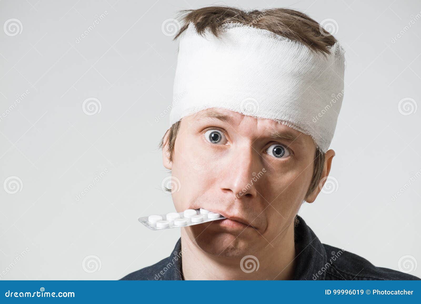Man With Bandage On His Head Stock Image Image Of Illness Health