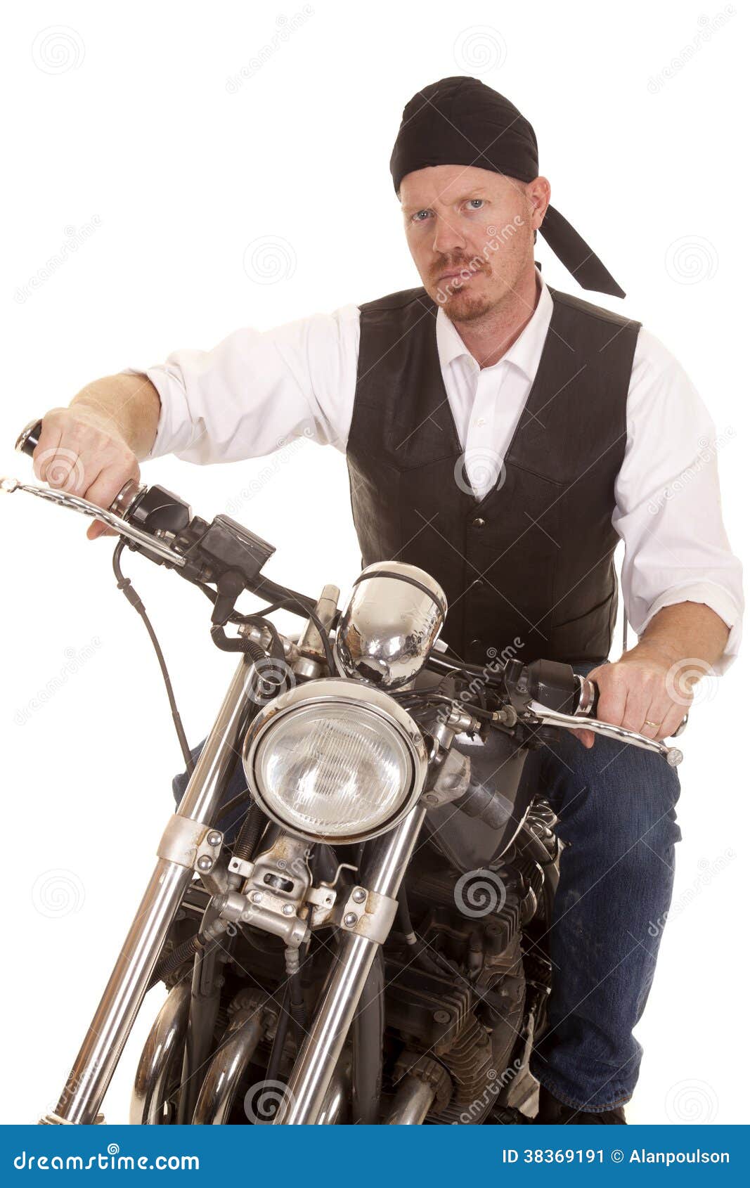 Man Bandana Motorcycle Sit Serious Stock Image - Image of motorcycle ...