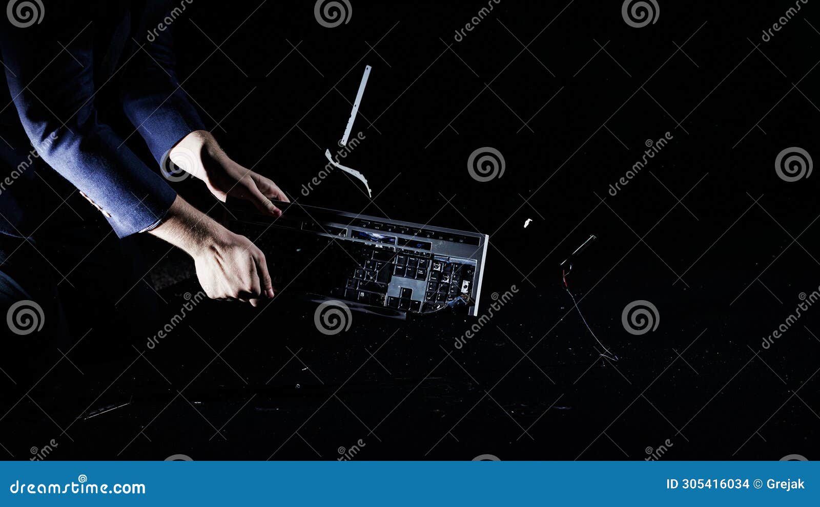 Man Banging and Hitting Computer Keyboard on a Hard Floor, Slow Motion ...