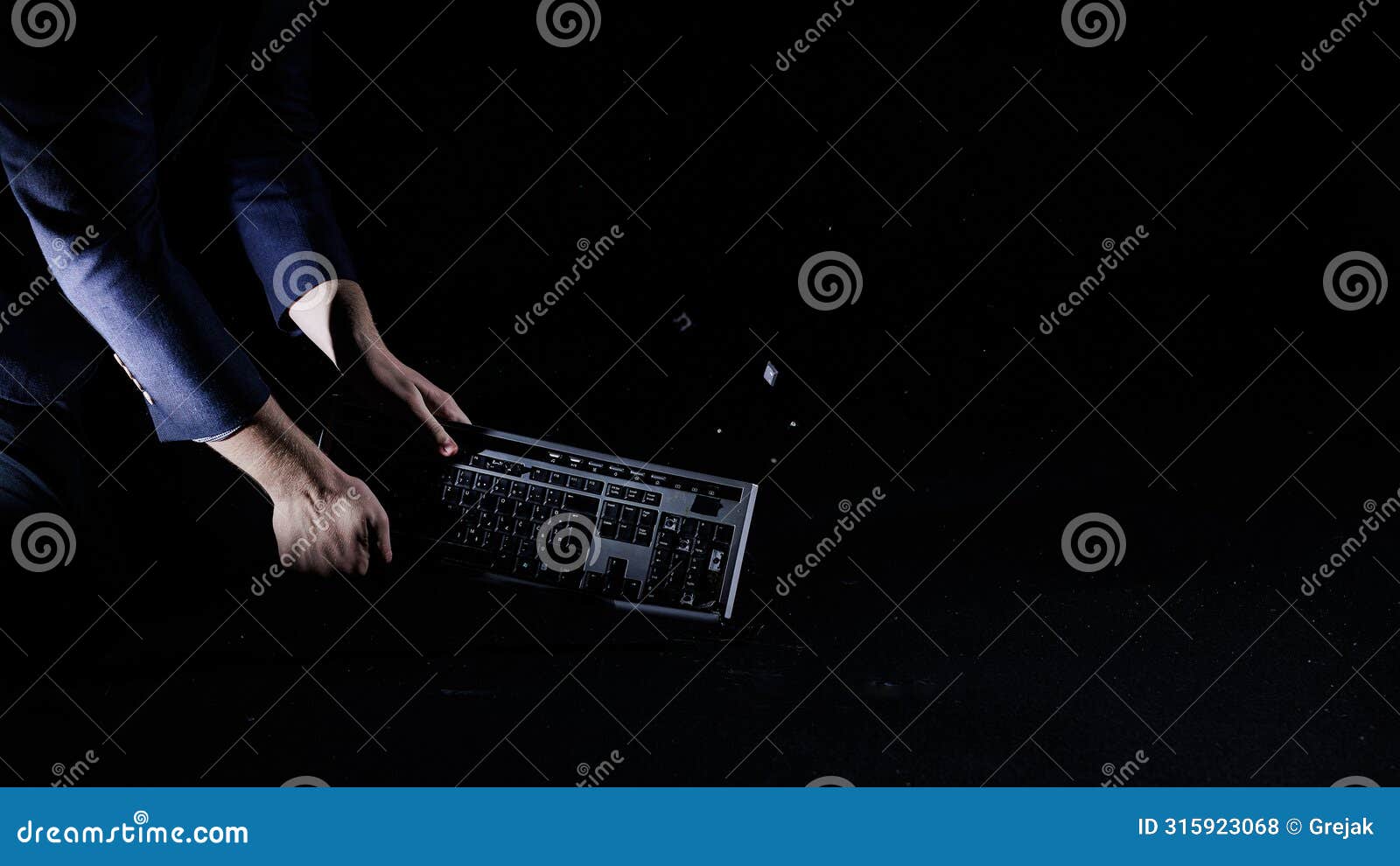 Man Banging and Hitting Computer Keyboard on a Hard Floor, Slow Motion ...