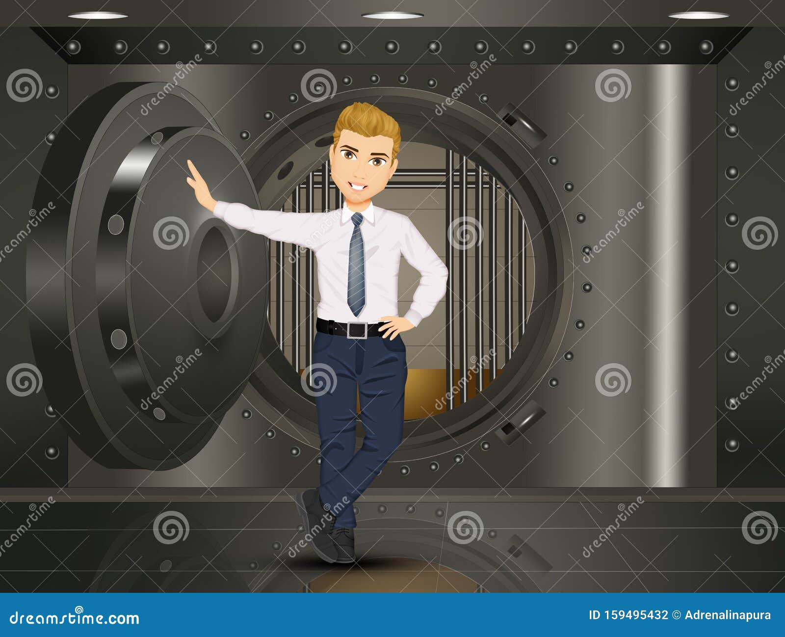 Man in the bank vault stock illustration. Illustration of security ...