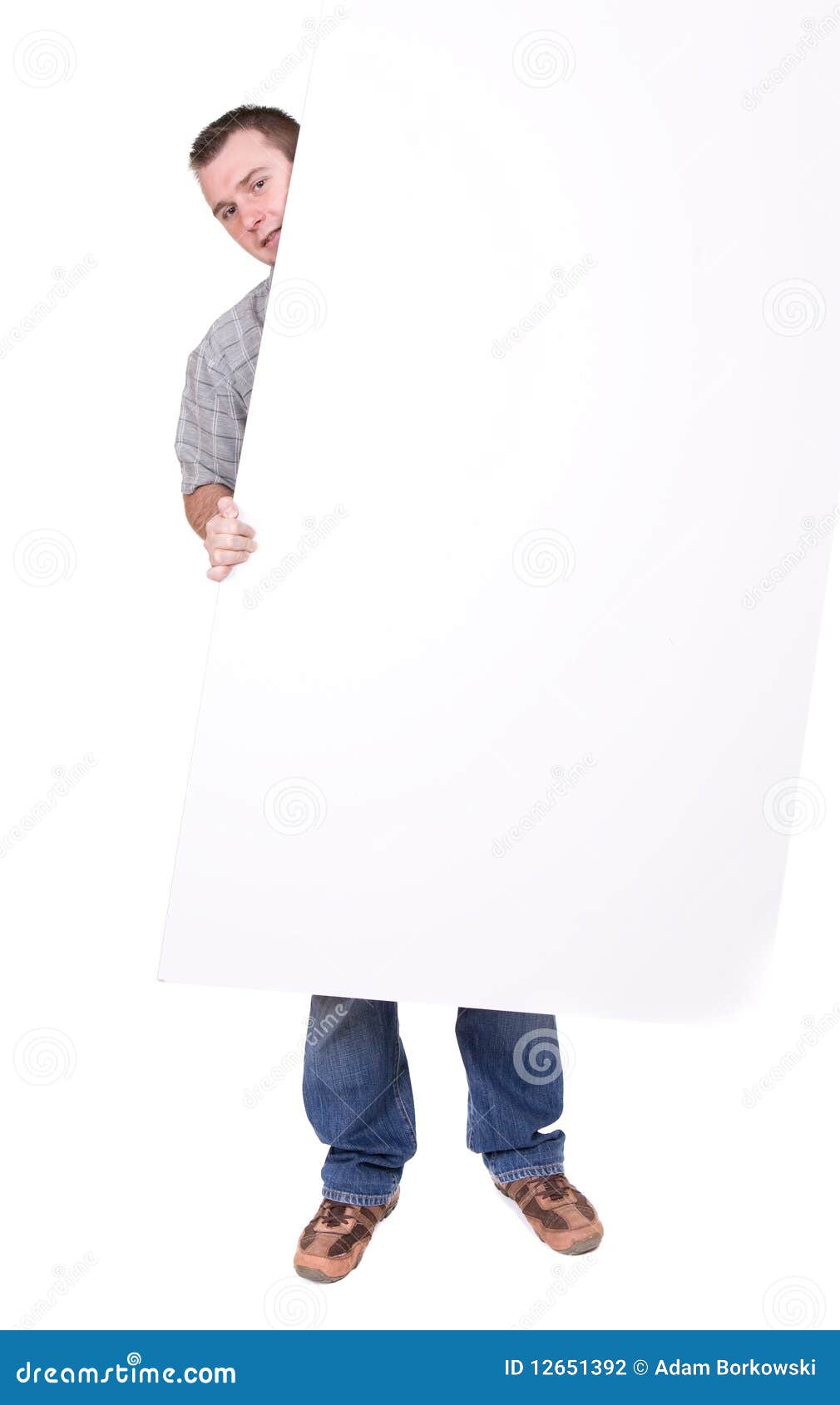 Man with banner stock photo. Image of panel, happy, cardboard - 12651392