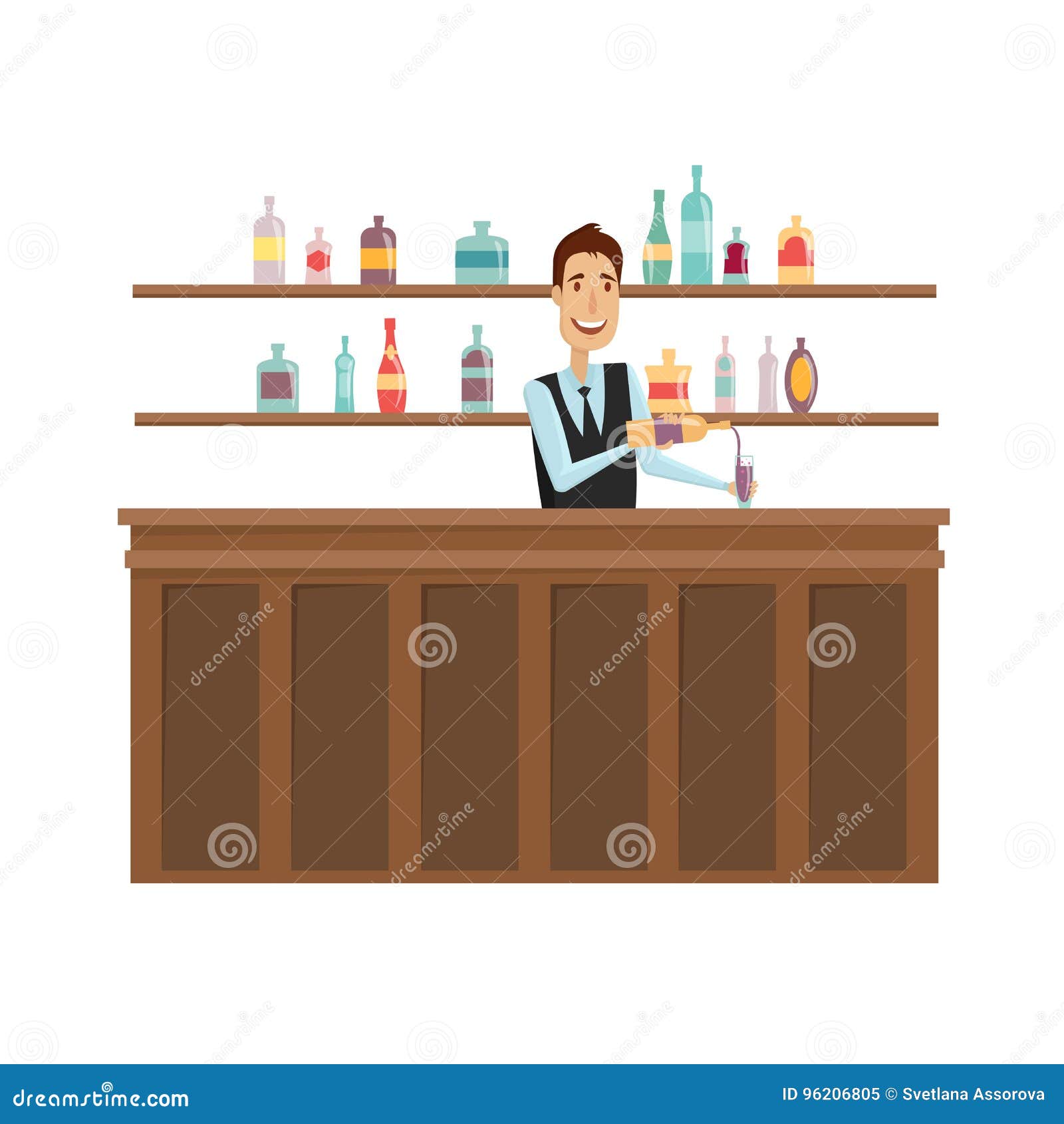 The Man at the Bar. Flat and Cartoon Style. Vector Illustration on a ...