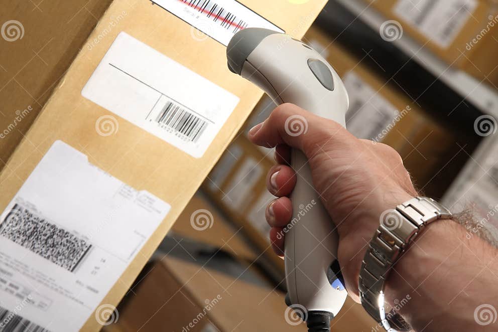 Man with Barcode Reader Works on Warehouse Stock Image - Image of ...