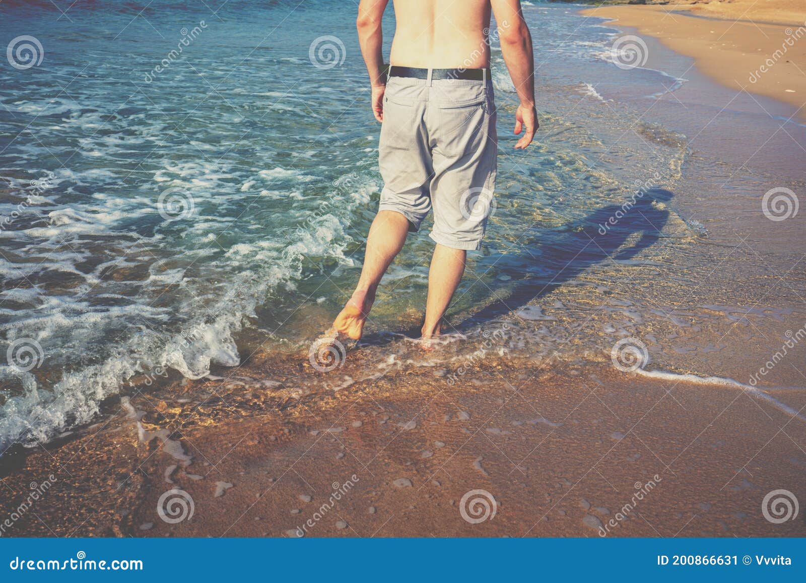 Man Walking on the Dead Sea Beach Stock Image - Image of health, beach ...