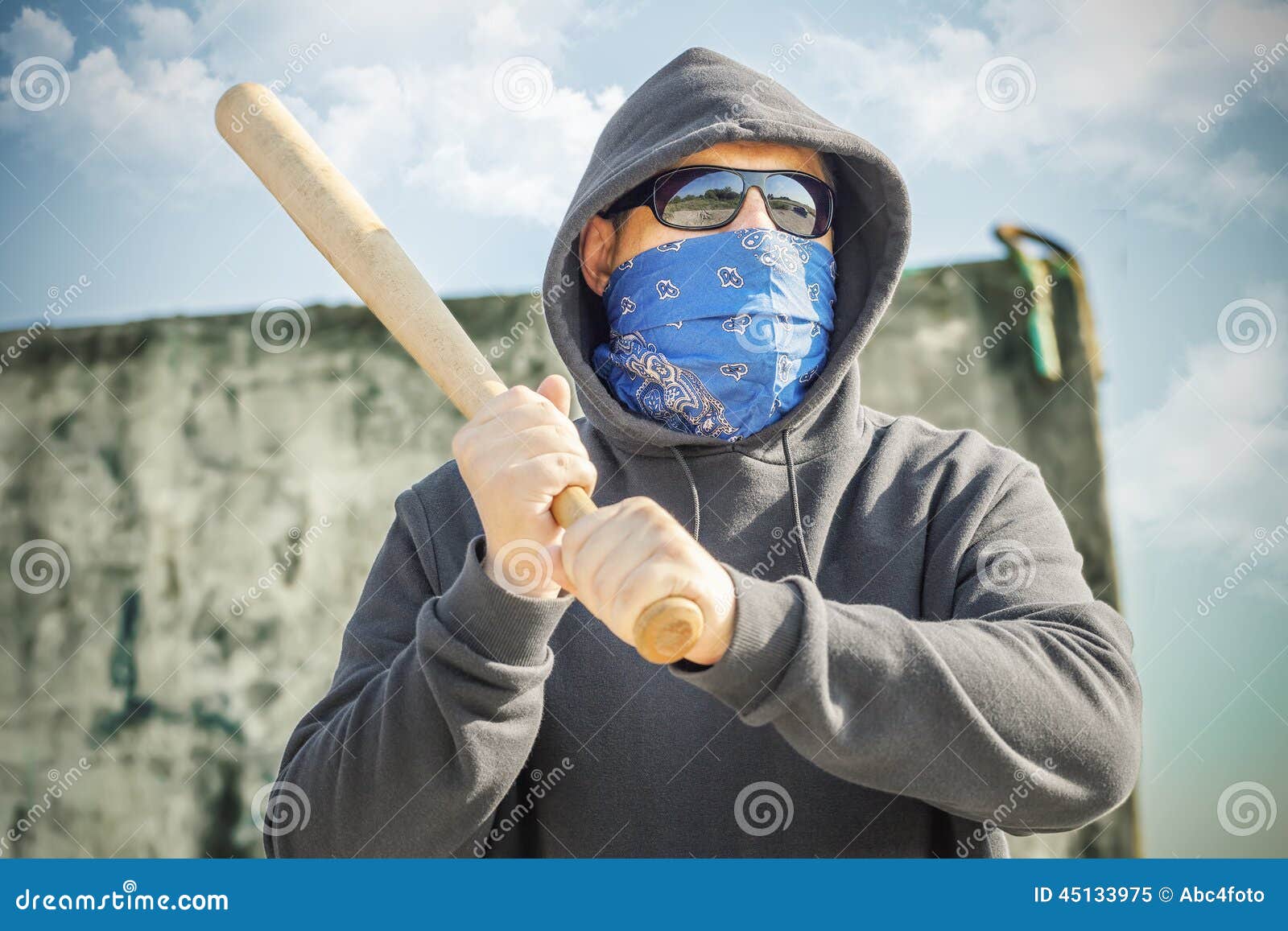 Man with a Baseball Bat at Outdoor Stock Image - Image of gangster ...