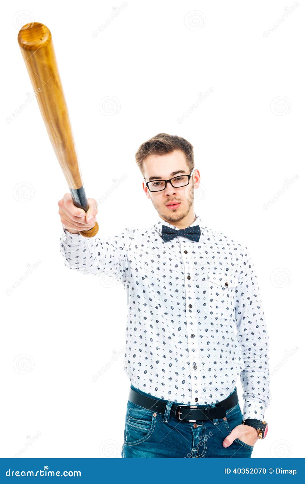 Man with baseball bat stock photo. Image of jeans, white - 40352070