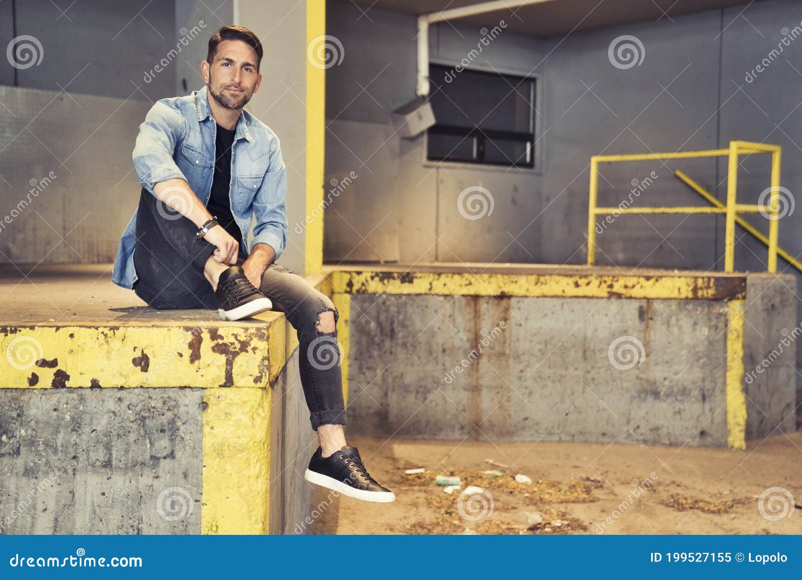 Man on the Basement Background in the City Stock Image - Image of ...
