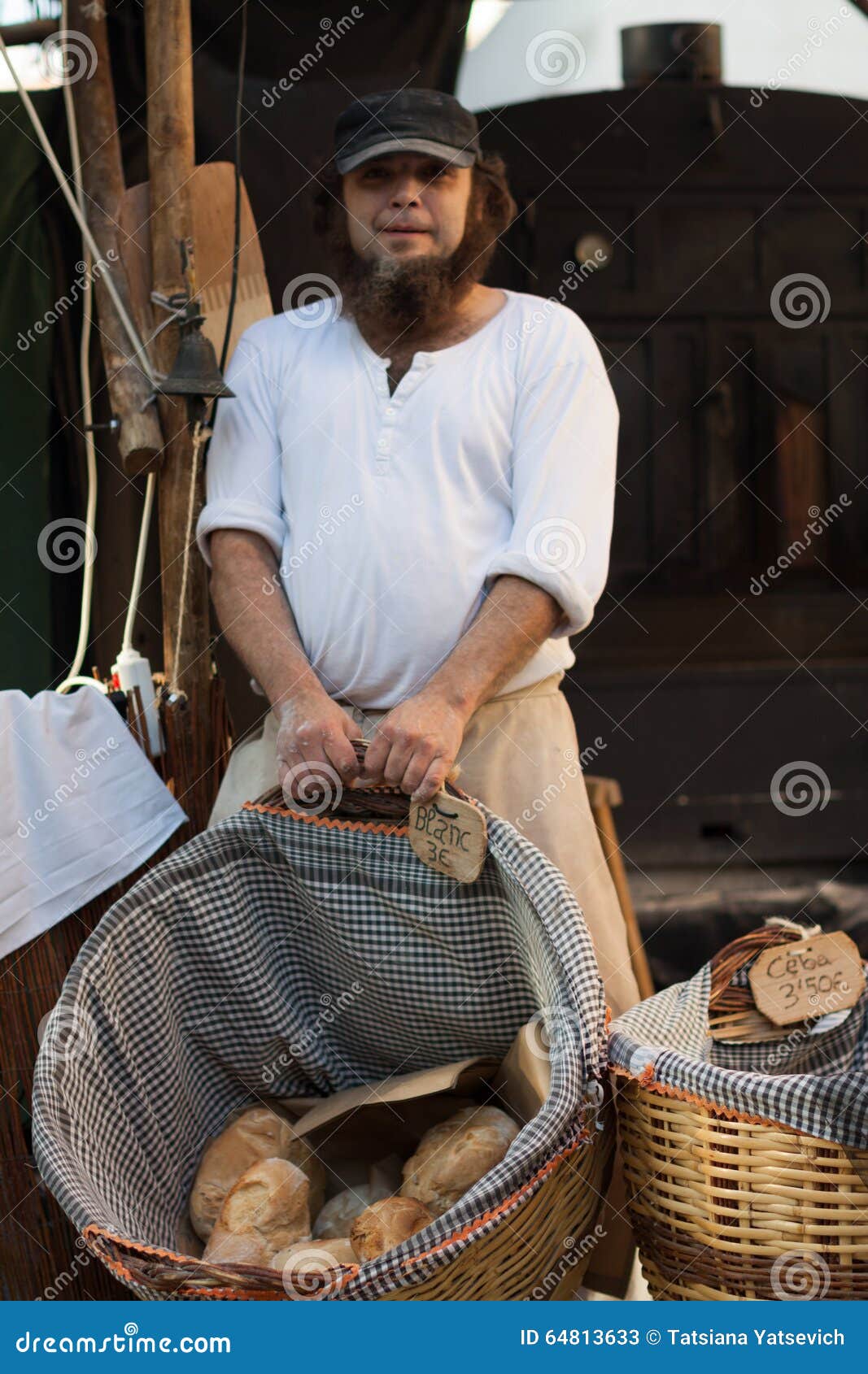 A Man with a Basket with Bread Stock Image - Image of occupation, meal ...