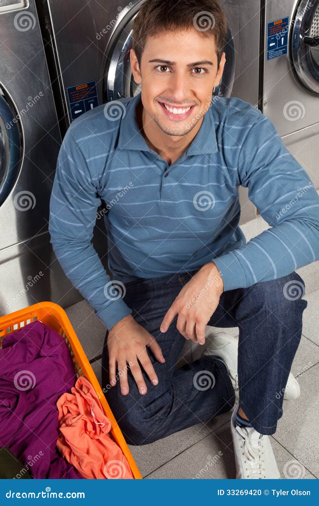 Man with Basket of Clothes at Laundry Stock Photo - Image of male ...