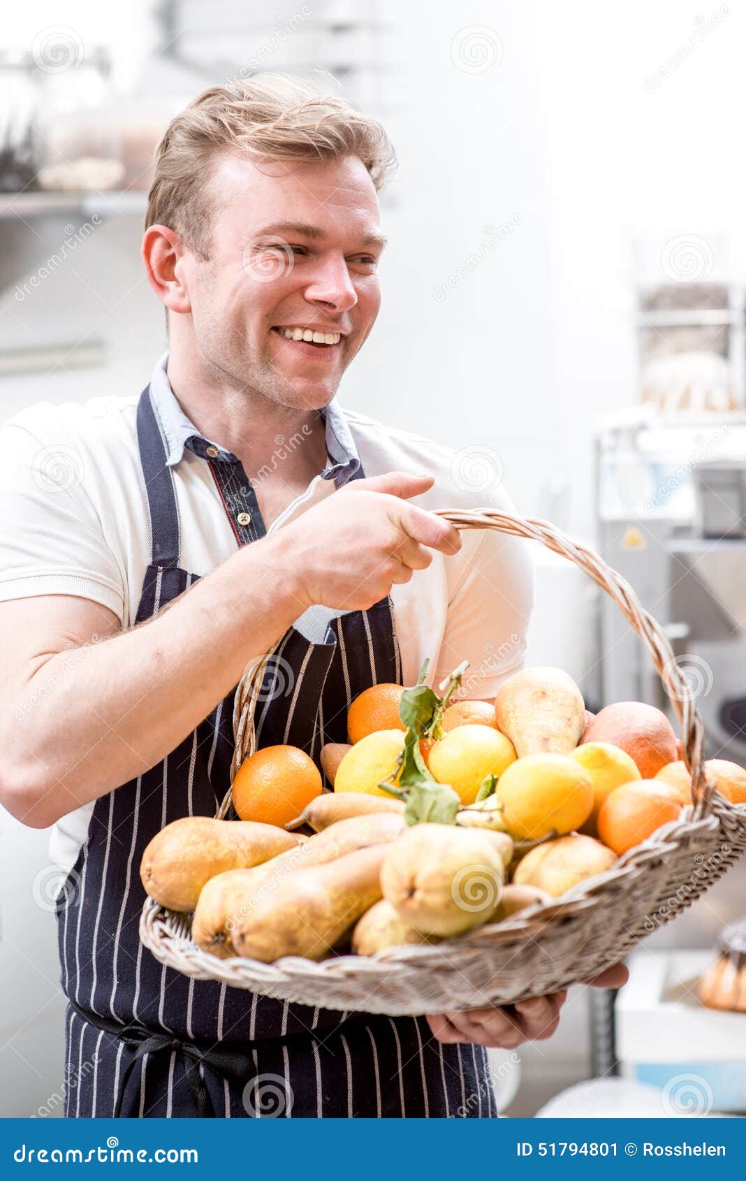 Man with Basket Full of Fruits Stock Image - Image of holding, basket ...