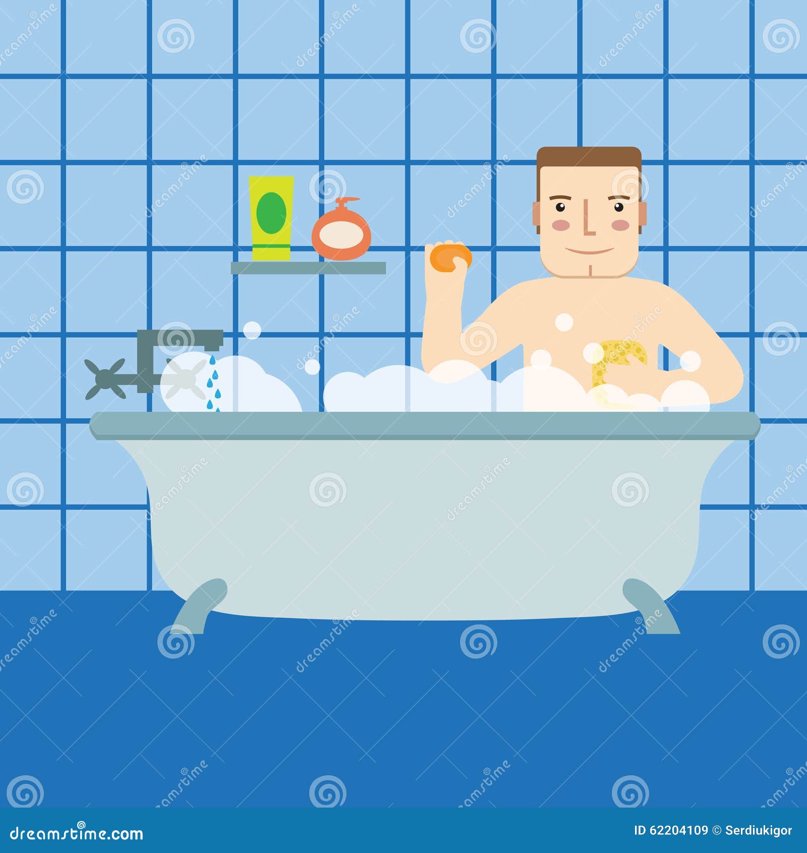 A Man in the Bath.Flat Icon. Stock Vector - Illustration of people ...