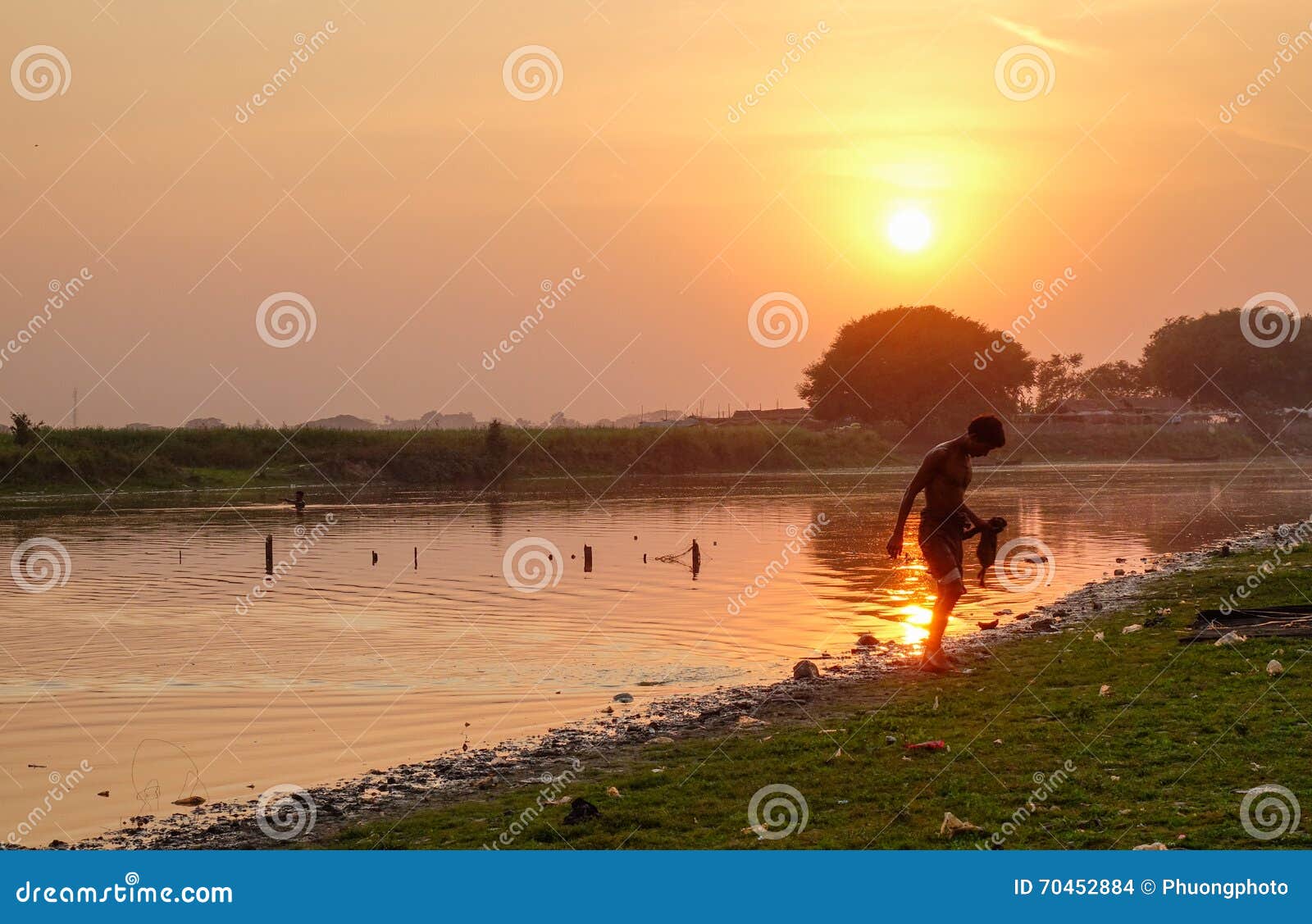 A Man Bathing on the Lake in Bagan, Myanmar Editorial Stock Image ...