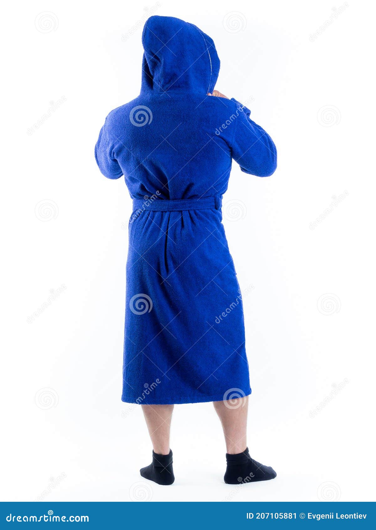 Man in a Bathrobe from the Back on an Isolated White Background Stock ...