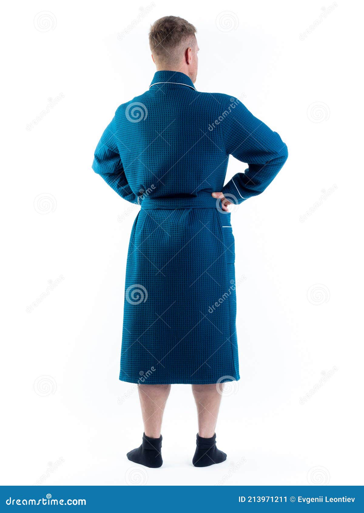 Man in a Bathrobe from the Back on an Isolated White Background Stock ...