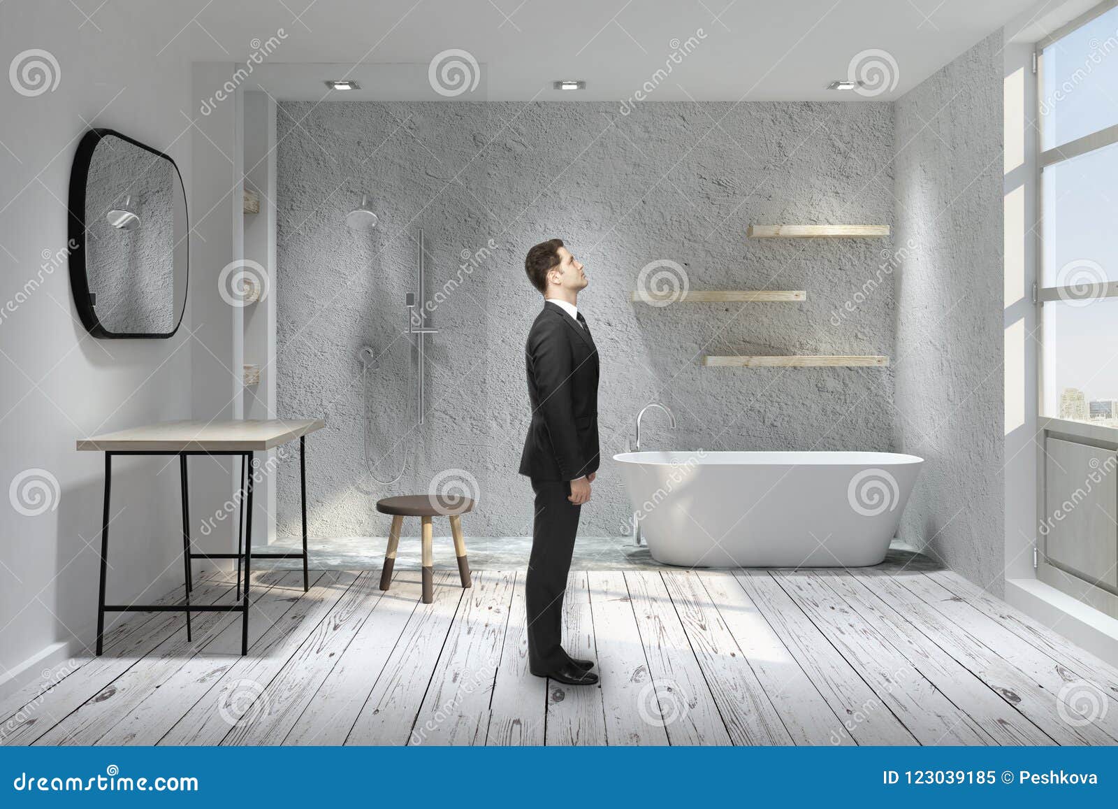 Man in bathroom stock image. Image of estate, hotel - 123039185