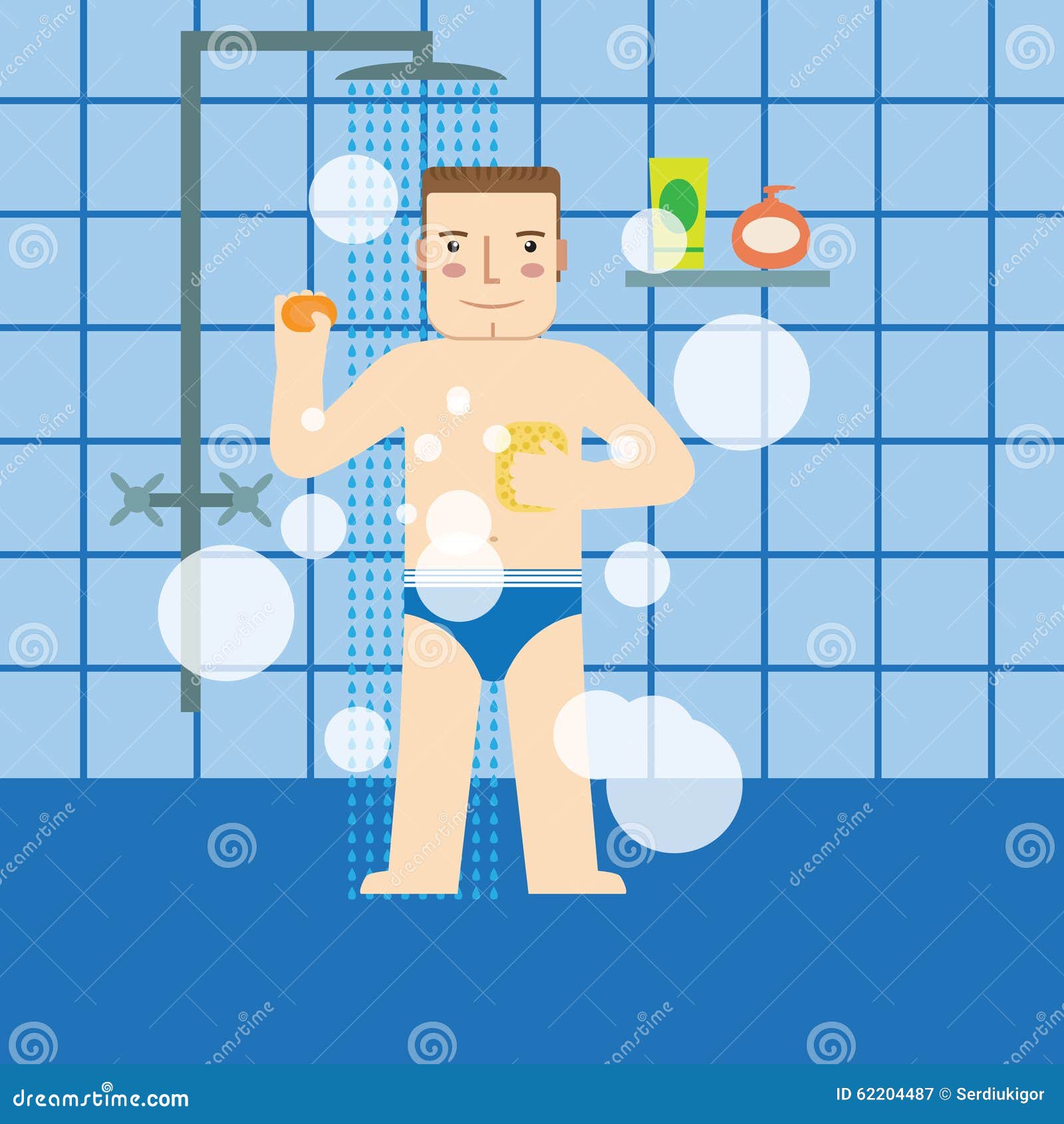 The Man in the Bathroom Taking a Shower. Stock Vector - Illustration of ...