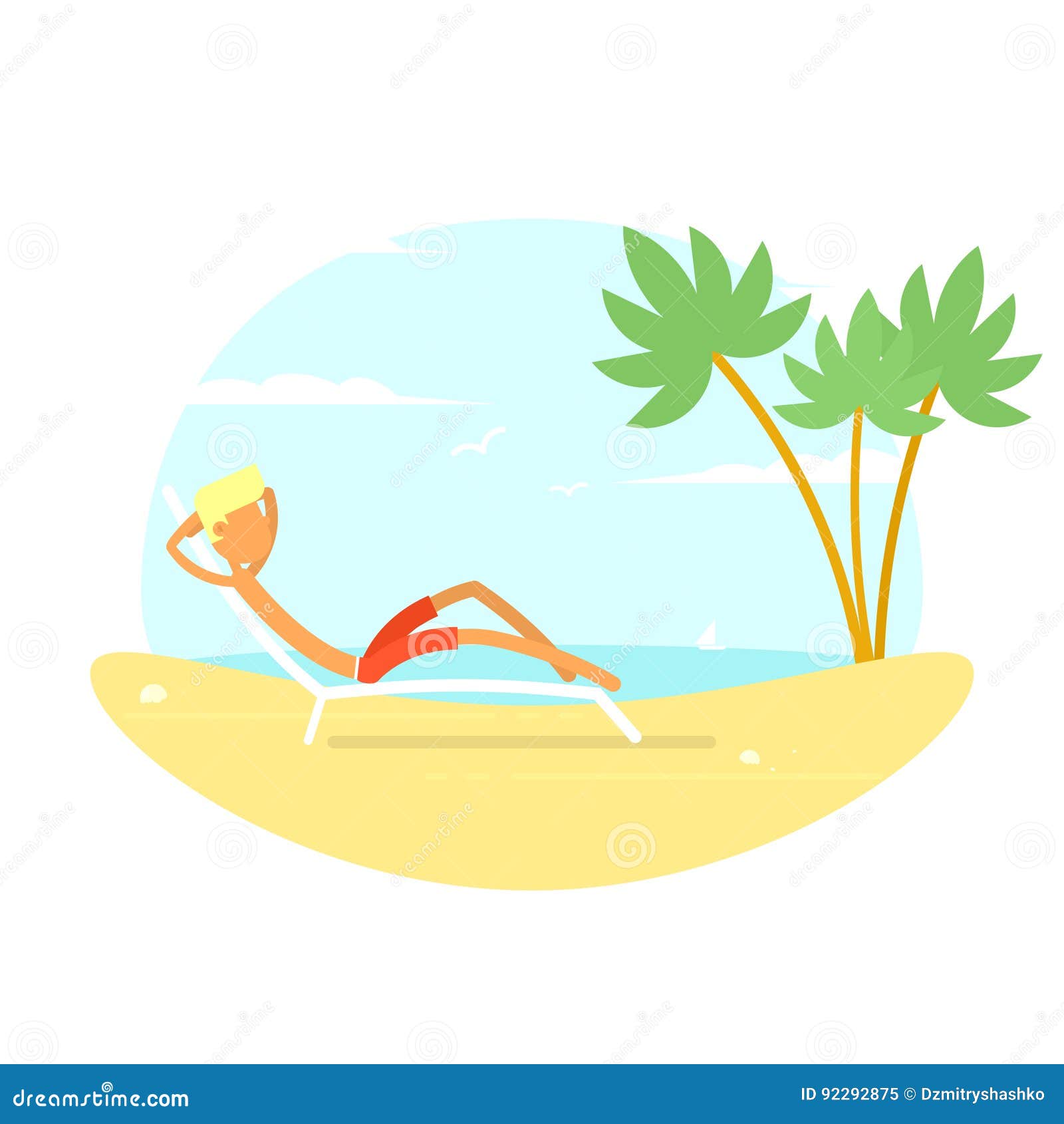 Man on beach chair stock vector. Illustration of barefoot - 92292875