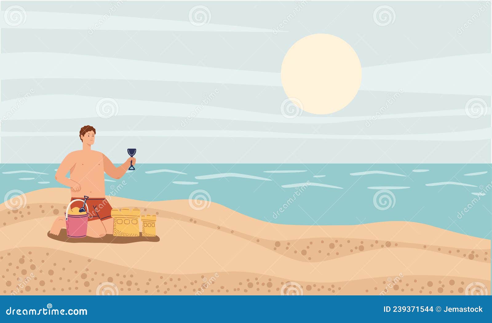 Man on the beach stock vector. Illustration of beach - 239371544
