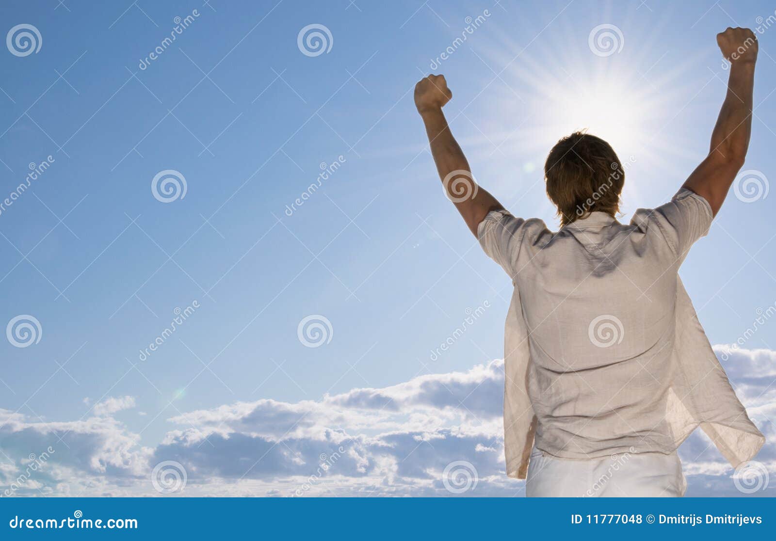 Man at the Beach Rising Hands Stock Photo - Image of hand, power: 11777048