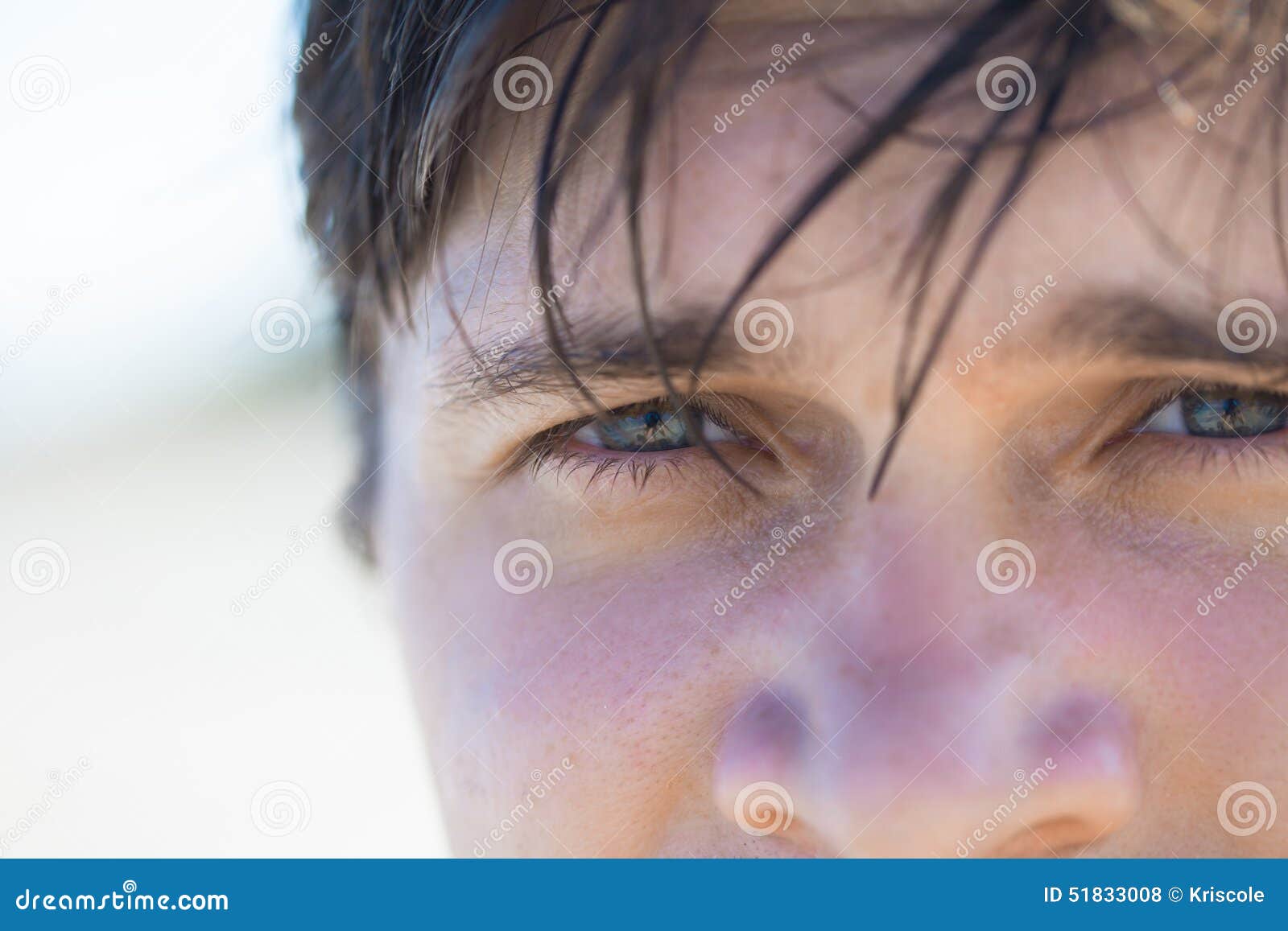 The Man on Beach, Squinting from the Sun Stock Photo - Image of male ...