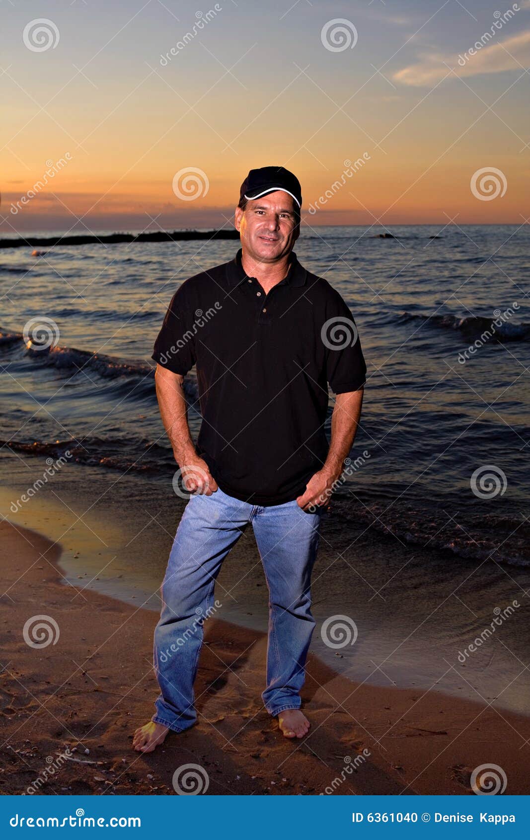 Man on Beach Sunset stock photo. Image of outdoor, mature - 6361040