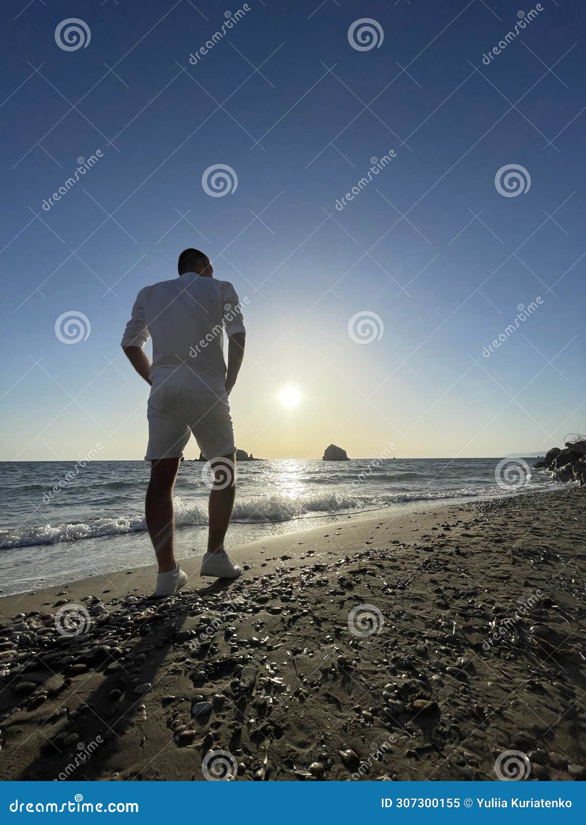 Man on the Beach Sunset in Greece Stock Image - Image of shore, horizon ...