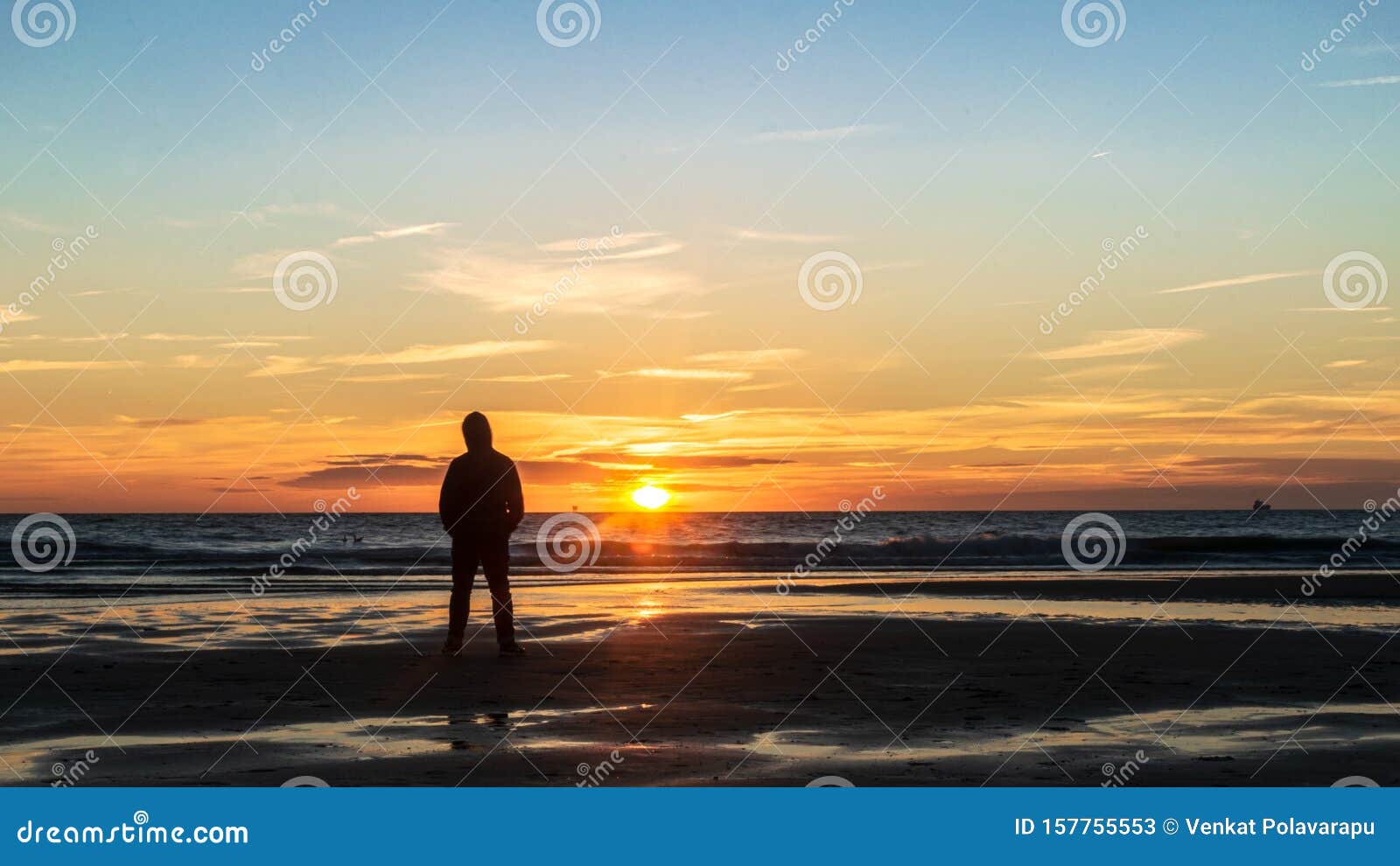 Man on beach at sunset stock image. Image of seaside - 157755553