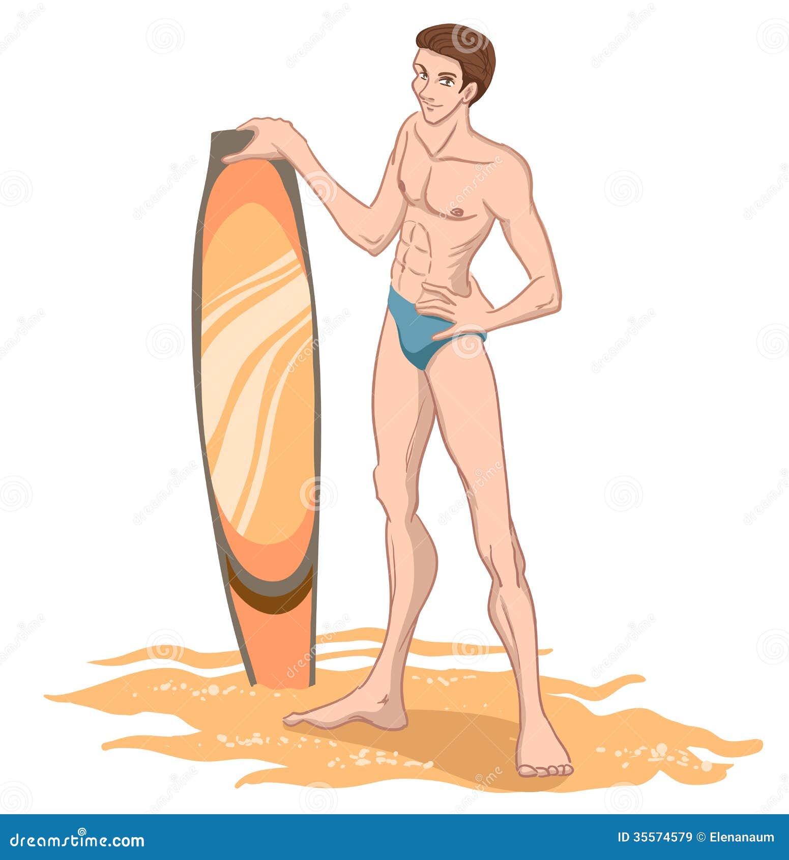 Man On Beach With Surfboard Cartoon Vector 35574579
