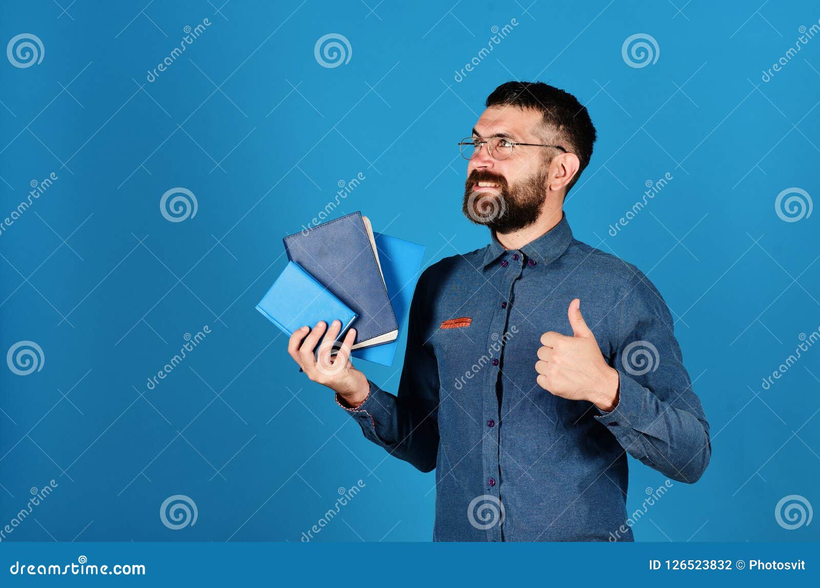 Man with Beard and Books. Professor with Smiling Face Expression Stock ...