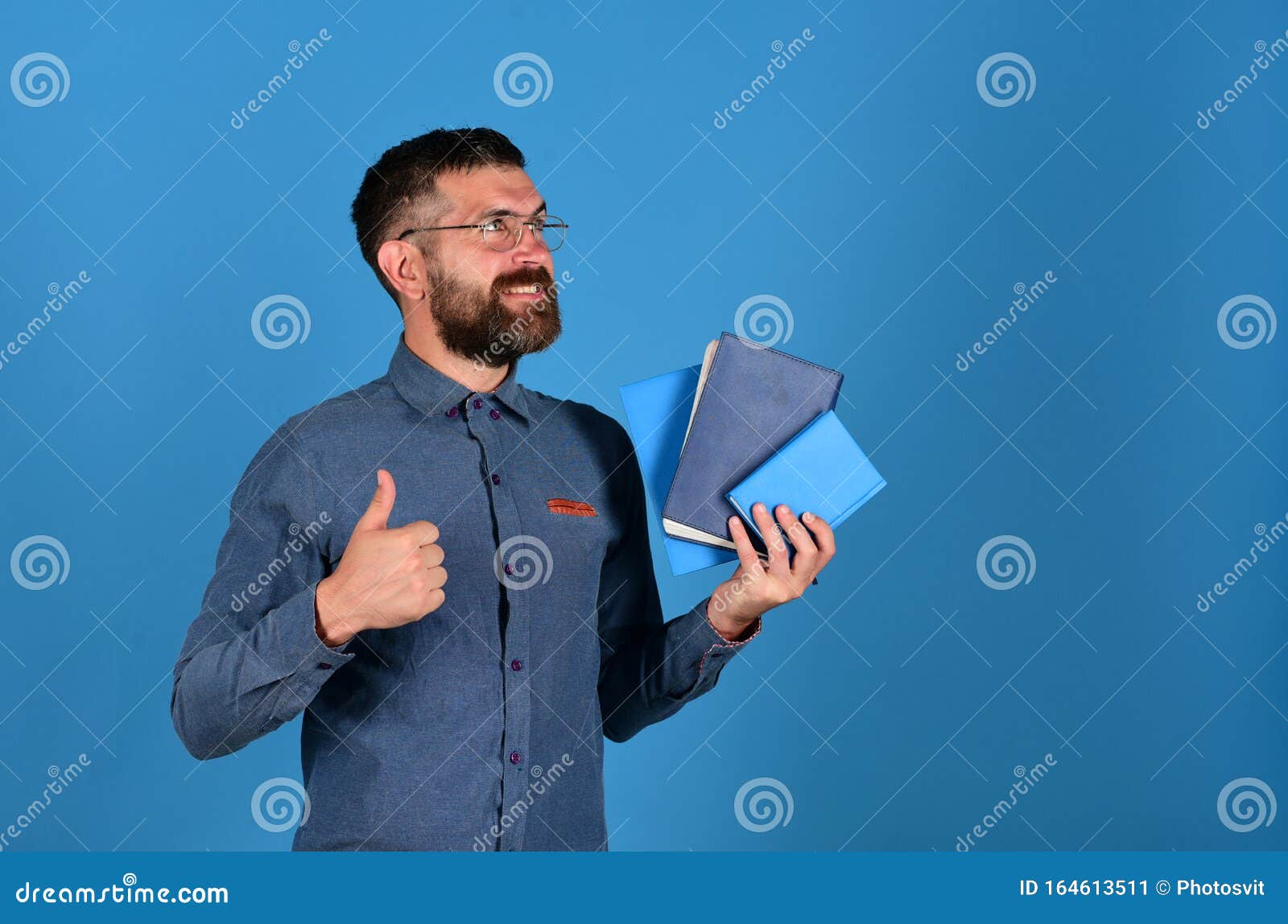 Man with Beard and Books. Professor with Smiling Face Expression Stock ...