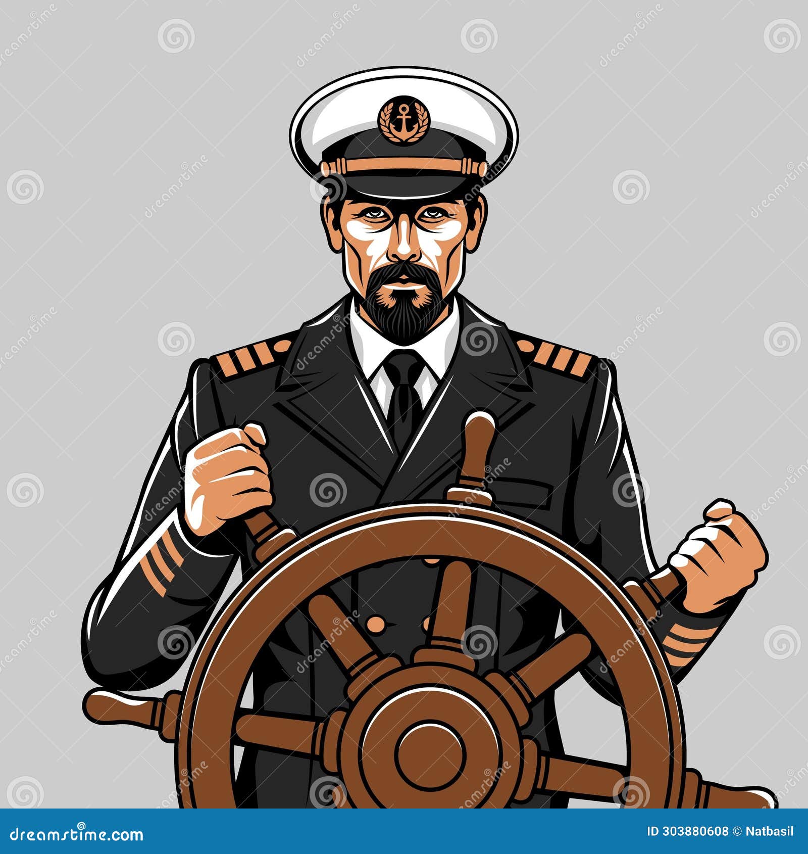 Beard Man, Captain With Pipe In Center Of Gold Ribbon Between Of Two ...