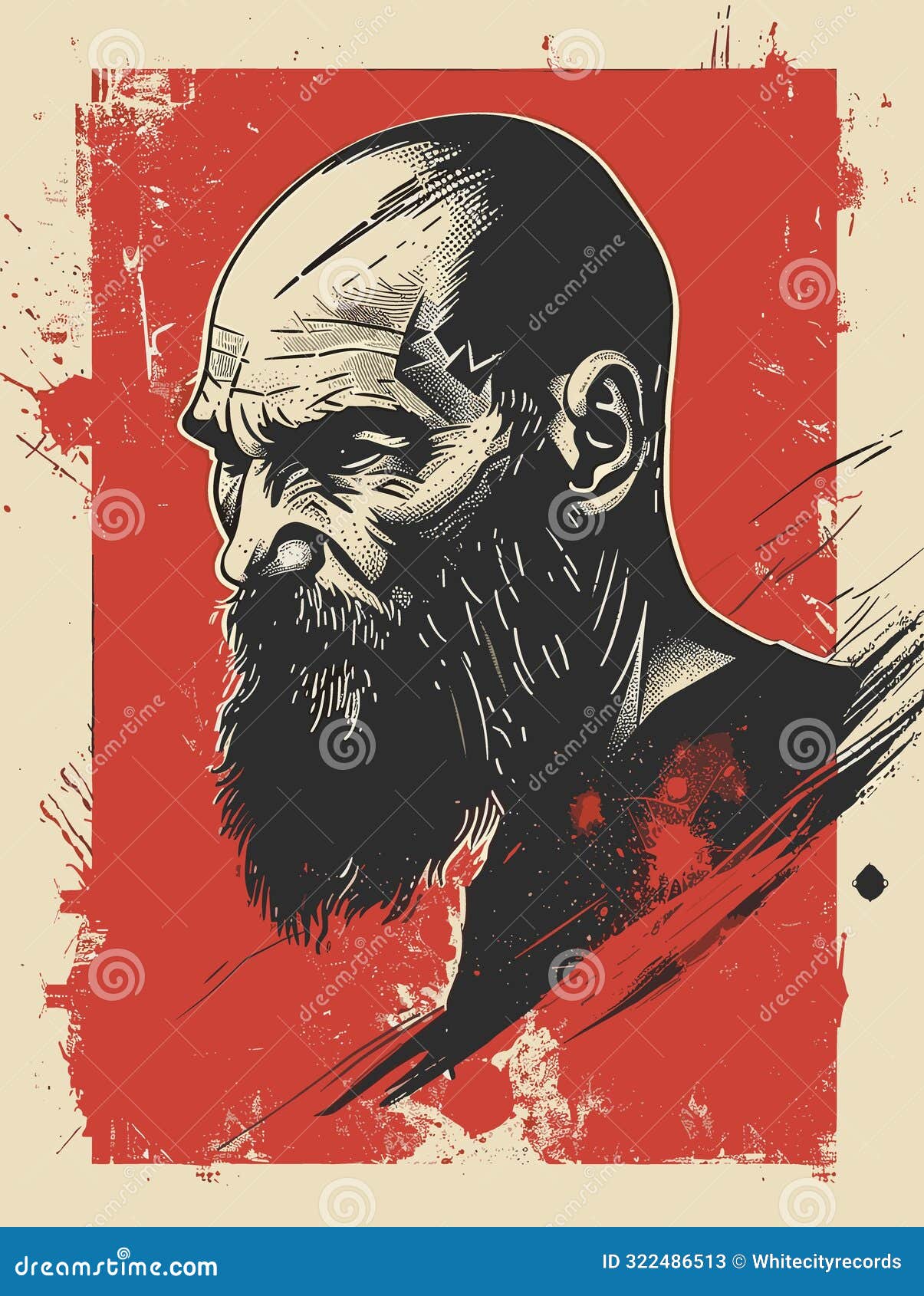 A Man with a Beard and a Beard is Drawn in Red and Black Stock ...