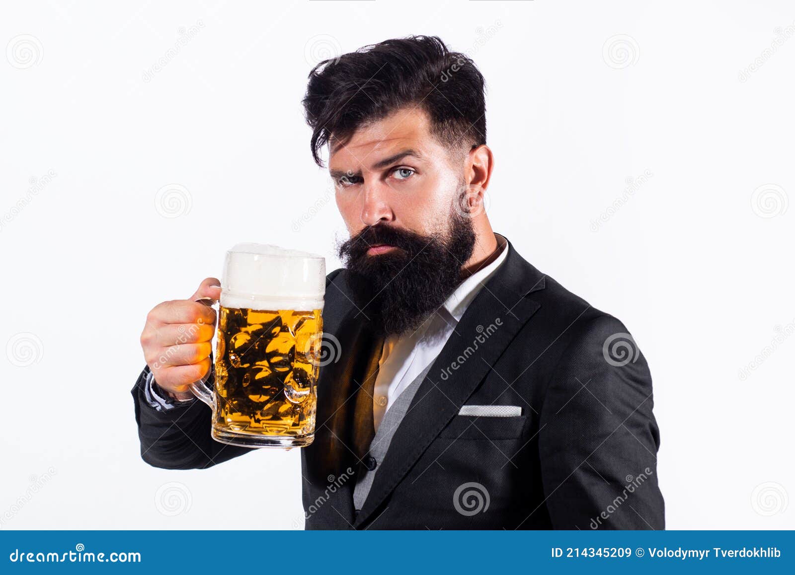 Man with Beard Drink Beer. Guy with Beer Cup. Stock Image - Image of ...