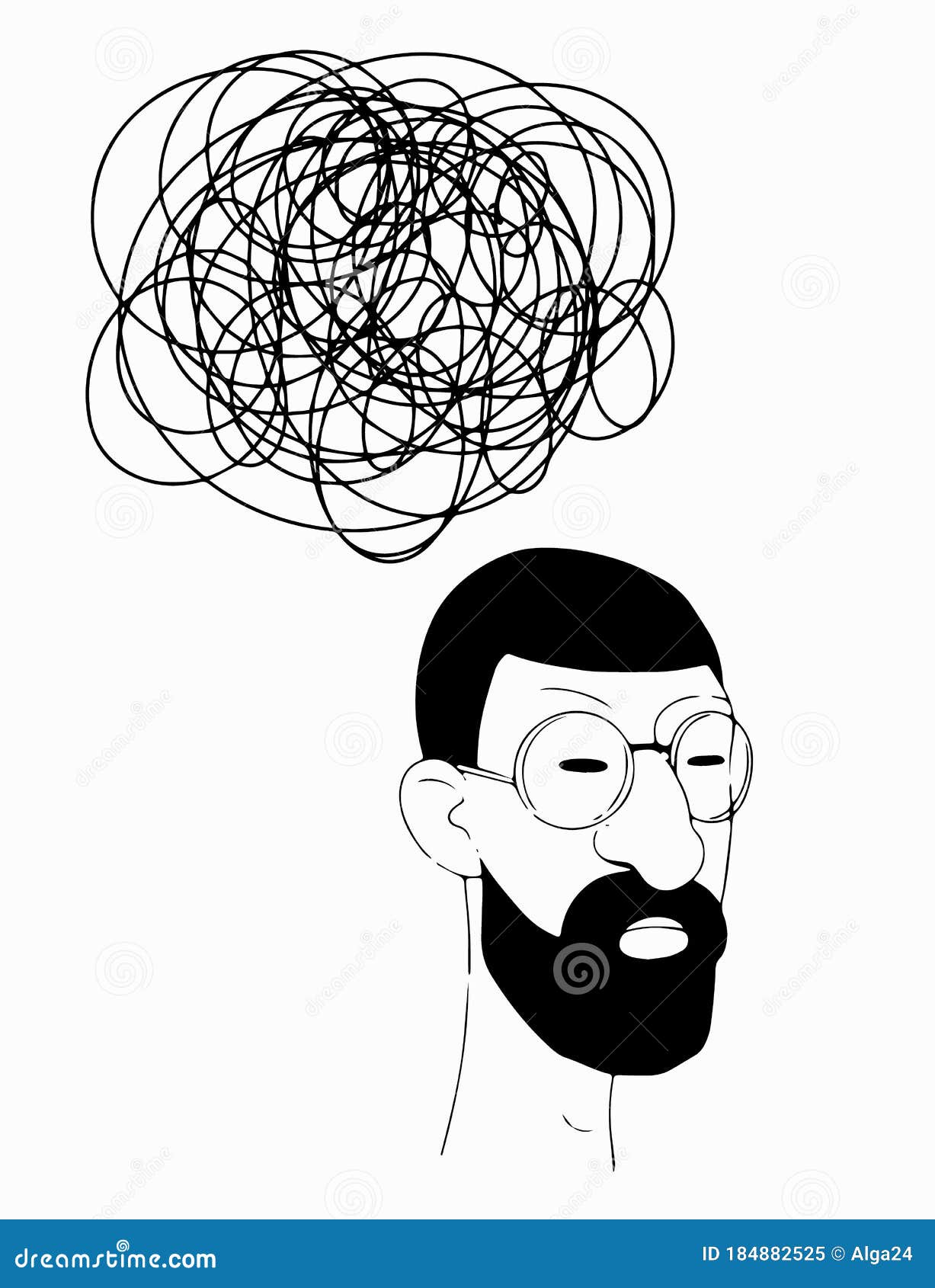 The Man with a Beard and Glasses Thinking Stock Vector - Illustration ...