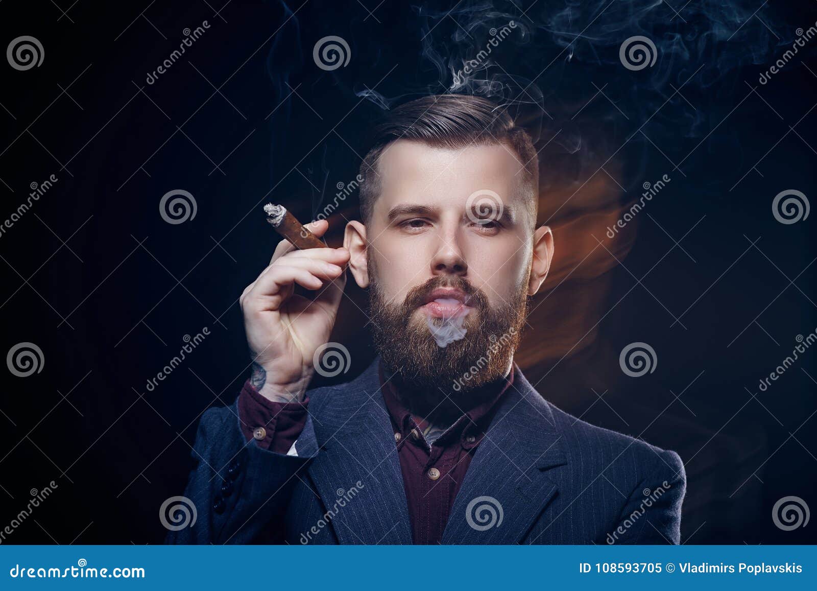 Bearded guy smoking cigar. stock image. Image of lifestyle - 108593705
