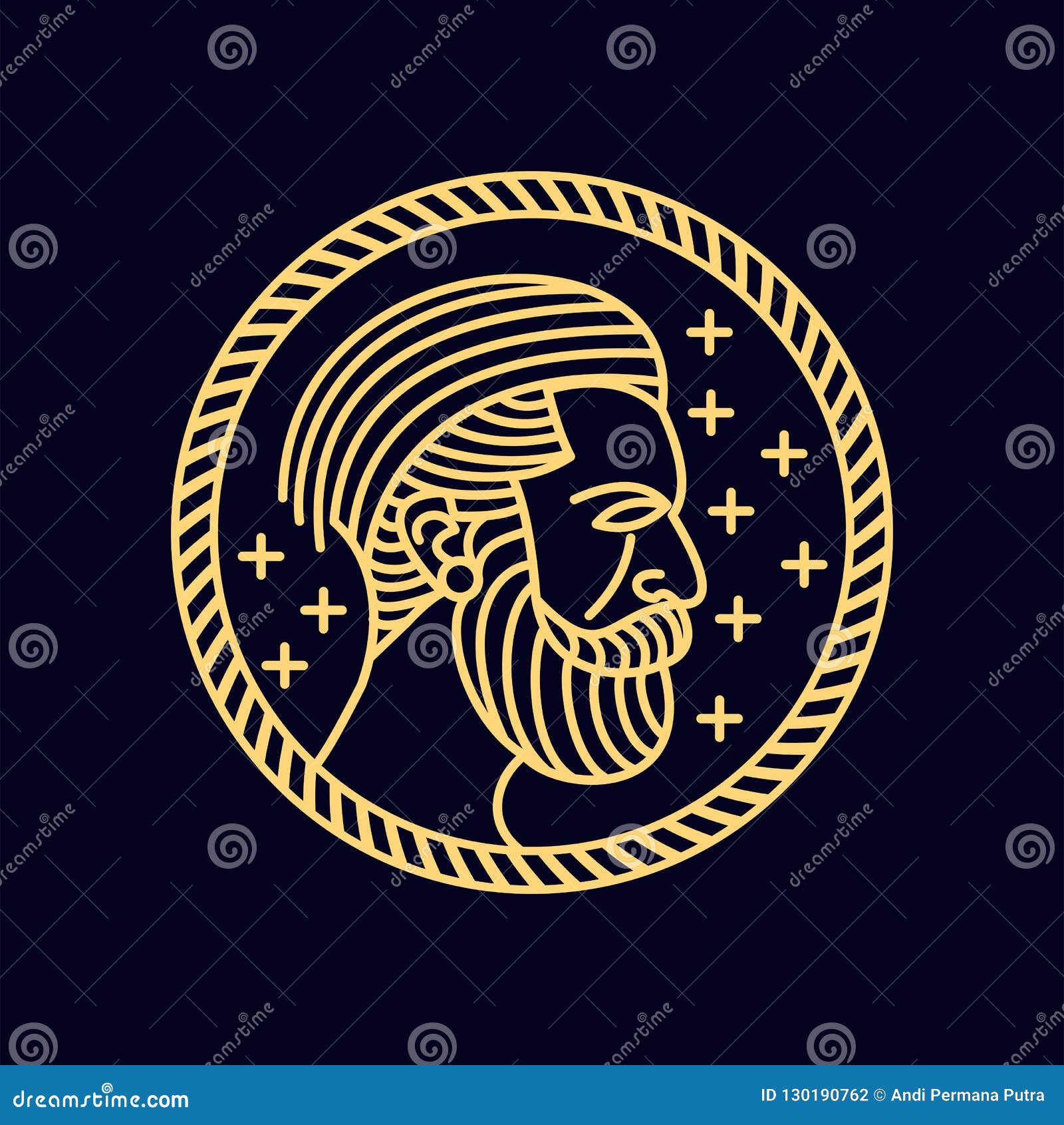 Man Beard Head Circle Monoline Vector Illustration Stock Vector ...