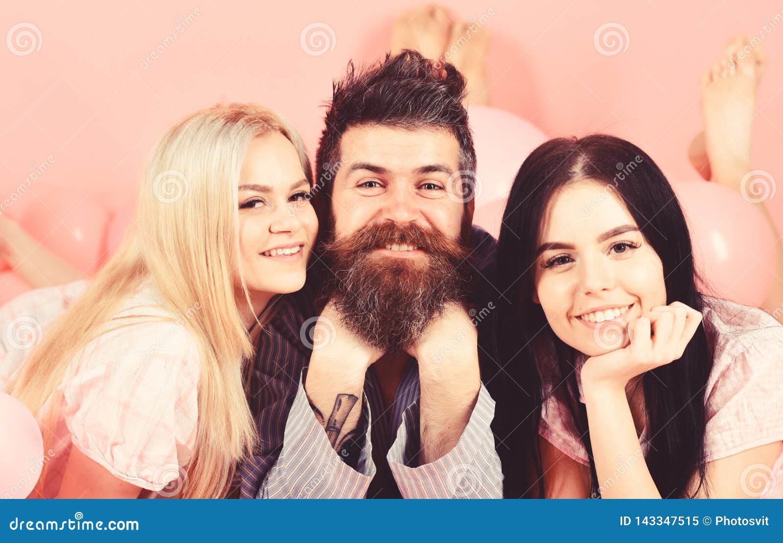 Man With Beard And Mustache Attracts Blonde And Brunette Girls Girls