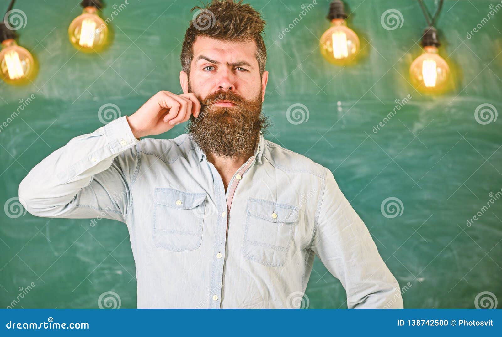 Man with Beard and Mustache on Thoughtful Face Stand in Front of ...