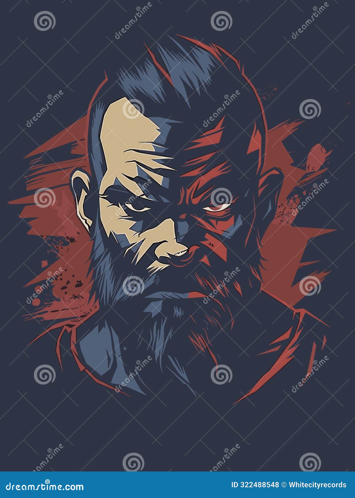 A Man with a Beard and a Red and Blue Background Stock Illustration ...