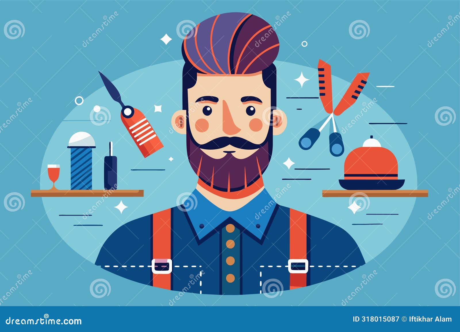 A Man with a Beard is Seen Combing His Hair Using a Beard Comb, Barber ...