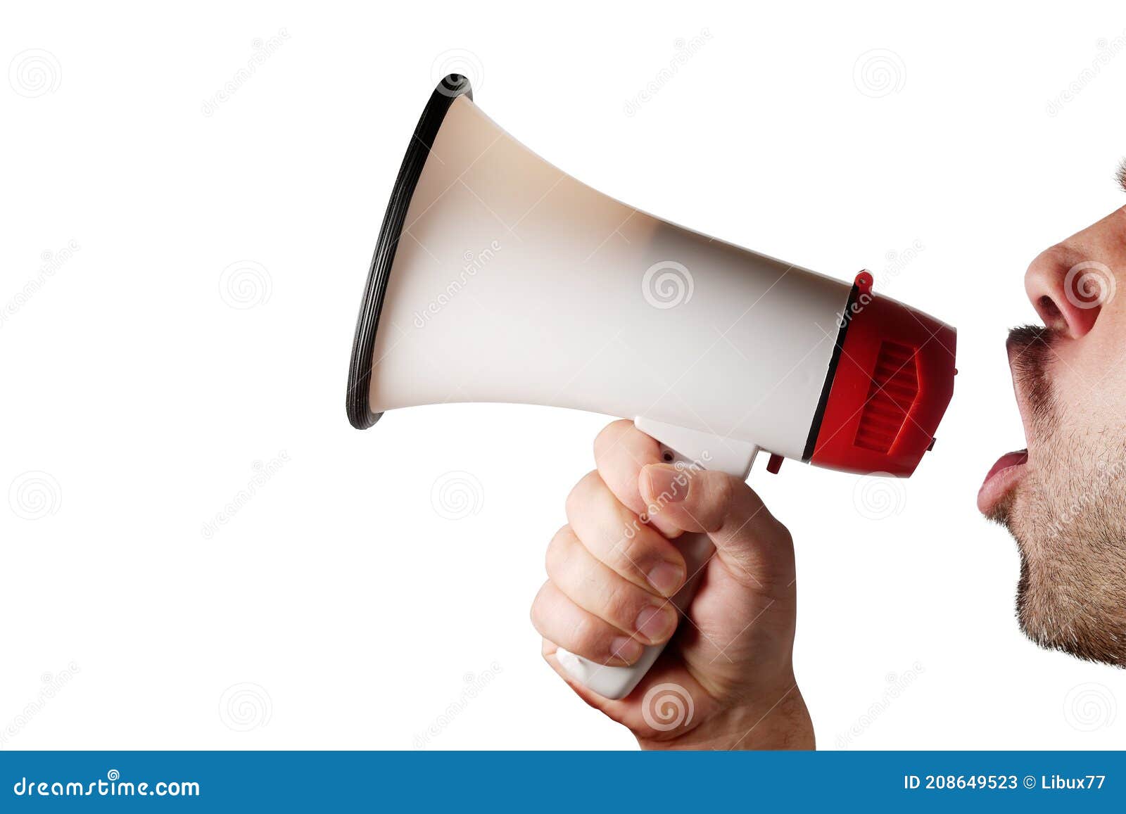 Man with Beard Shouting Screaming through Megaphone Isolated ...