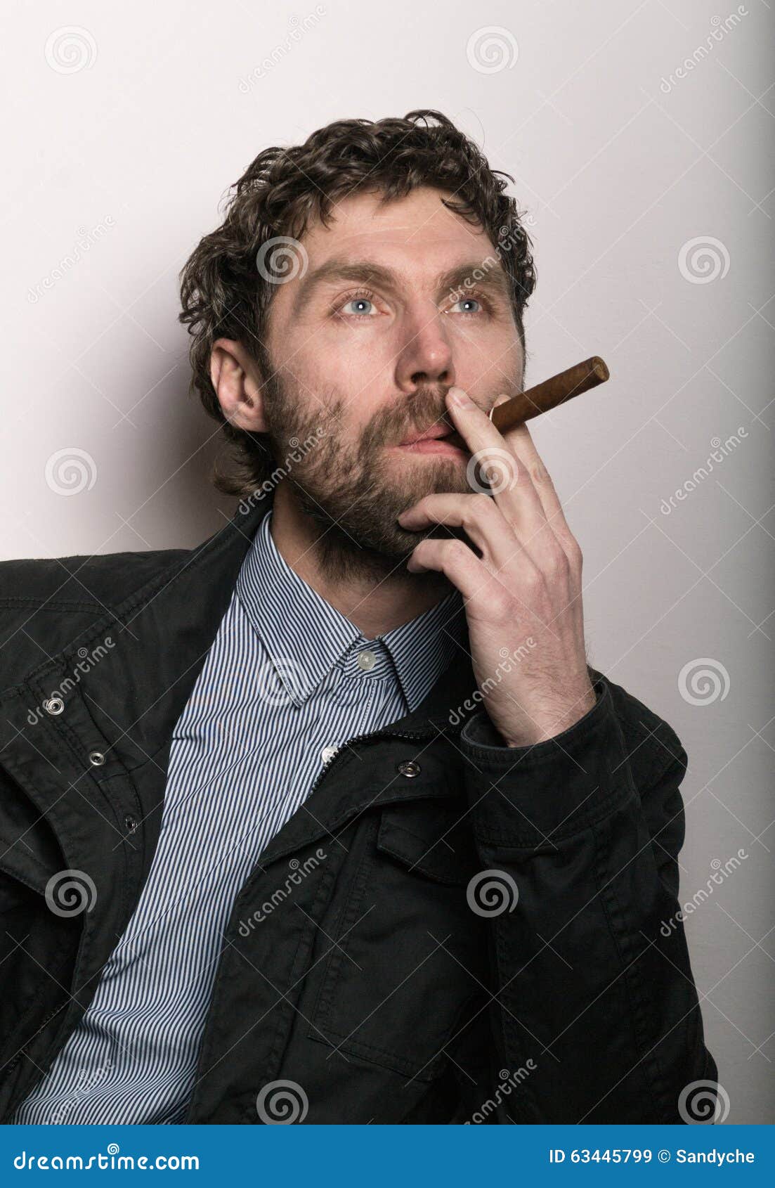 Man with a Beard Smokes a Cigar Stock Image - Image of face, fashion ...