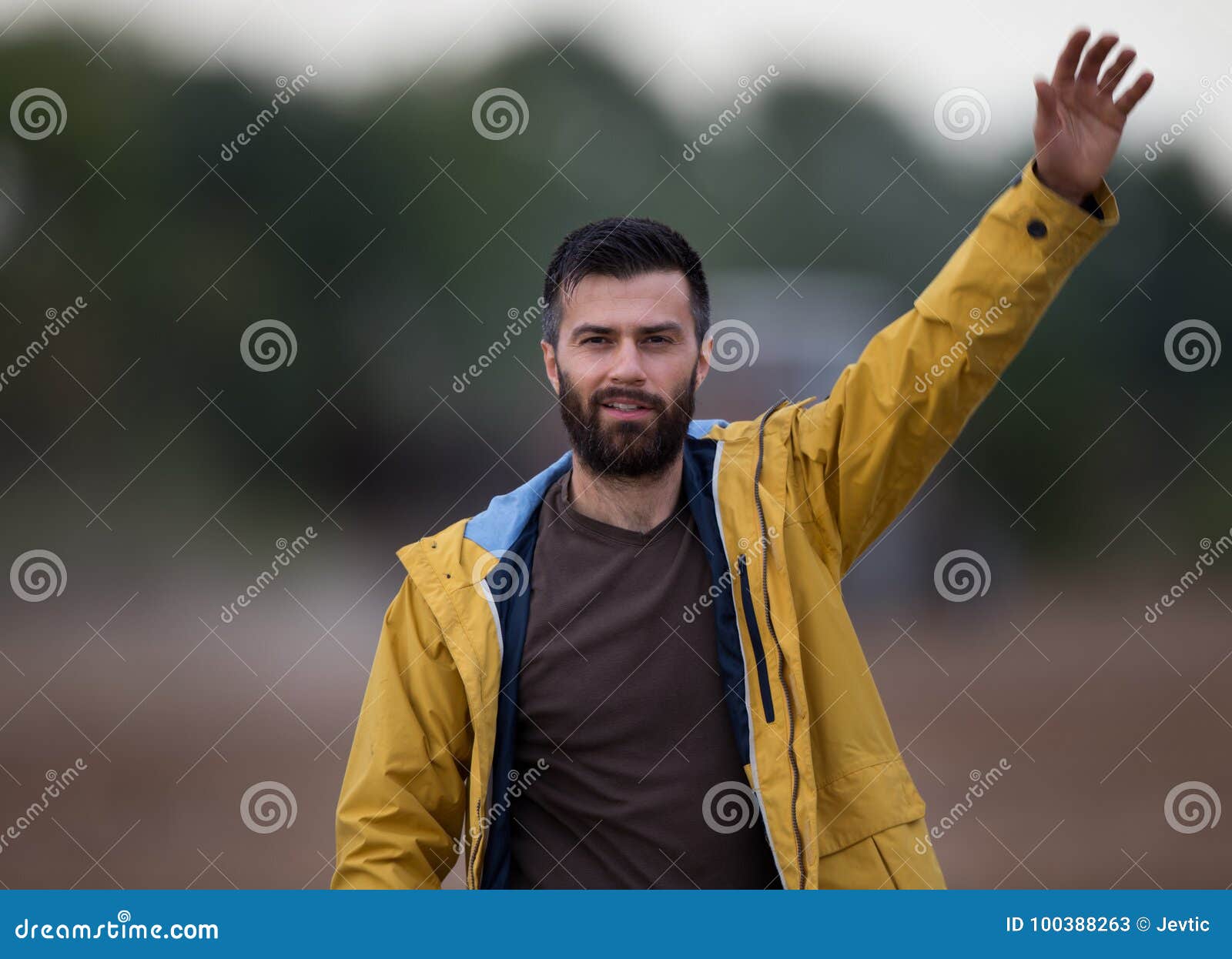 Man with Beard Waving Hand in Field Stock Image - Image of industry ...